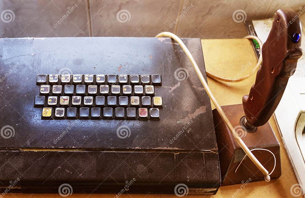 Old Computer Keyboard and Game Joystick. the First Keyboards and ...