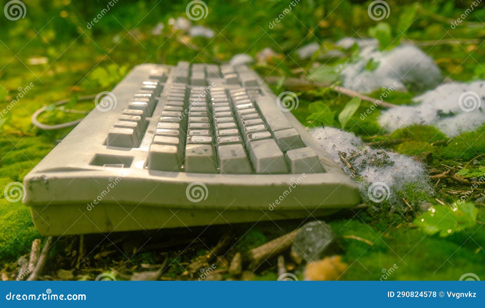 Old Computer Keyboard Lying on the Green Moss in the Summer Forest ...