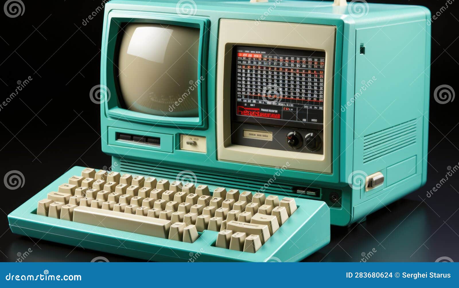 An Old Computer With A Keyboard And Monitor Generative Ai Image Stock