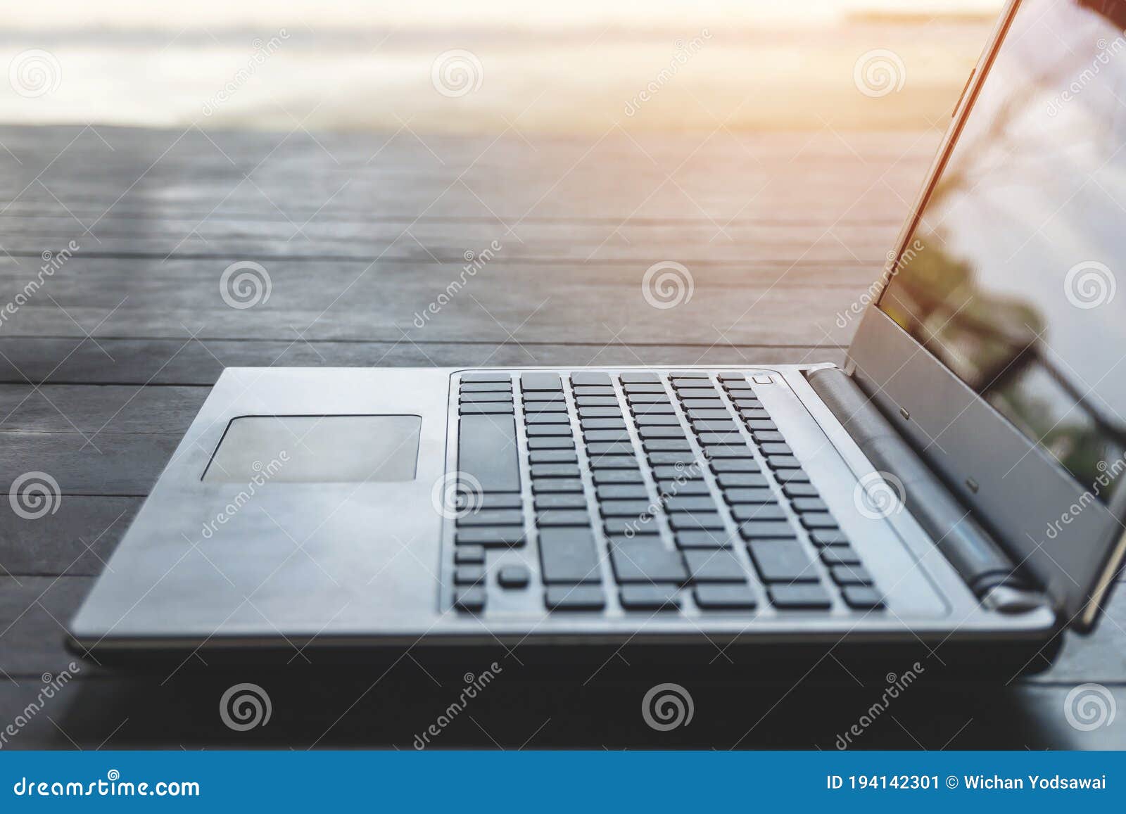 Old Computer Laptop or Notebook Empty on a Wood Table Stock Image ...