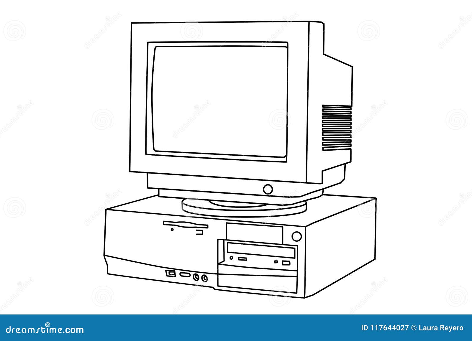Old computer and monitor stock illustration. Illustration of icon ...