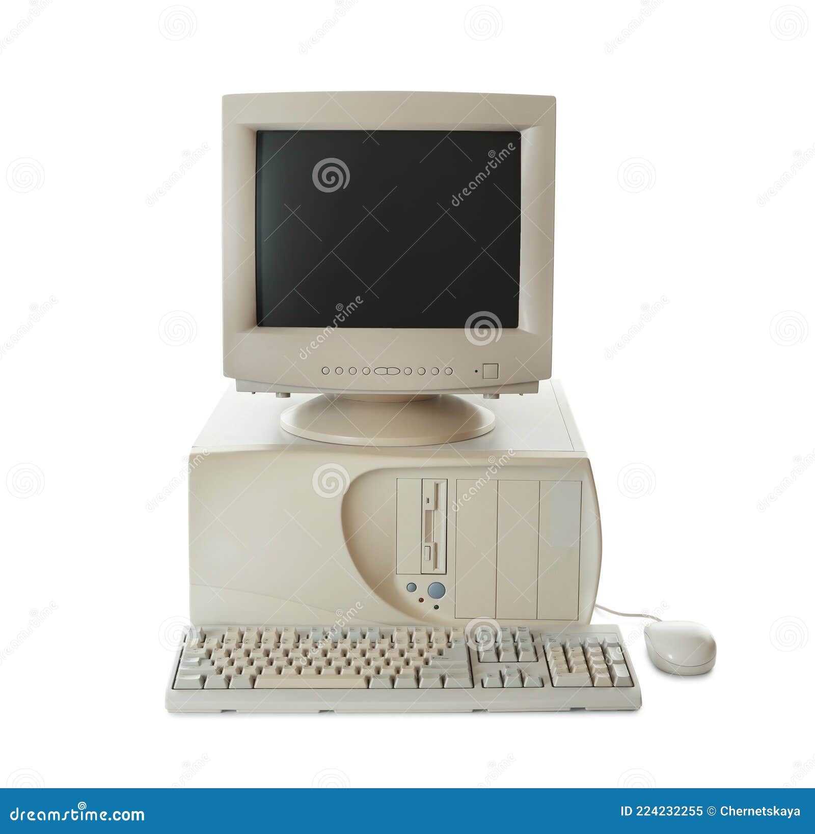 Old Computer Monitor, Keyboard, System Unit and Mouse on White ...