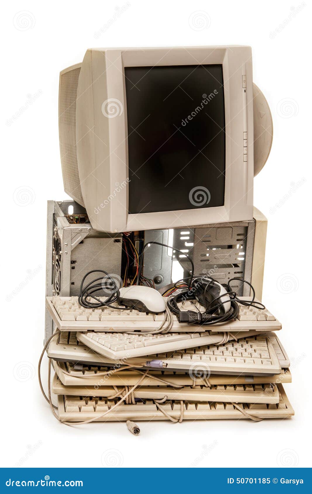 Old Computer Monitor and Keyboards Stock Image - Image of recycling ...