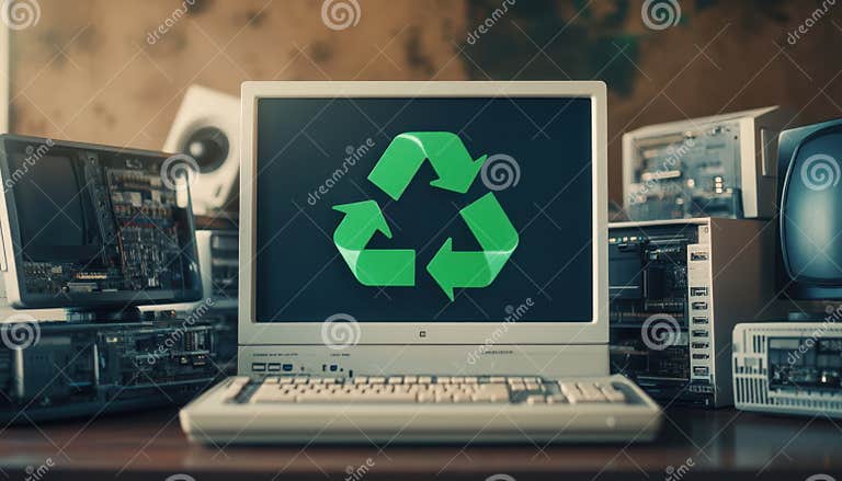 Old Computer Monitors Surround a Central Computer Displaying a ...