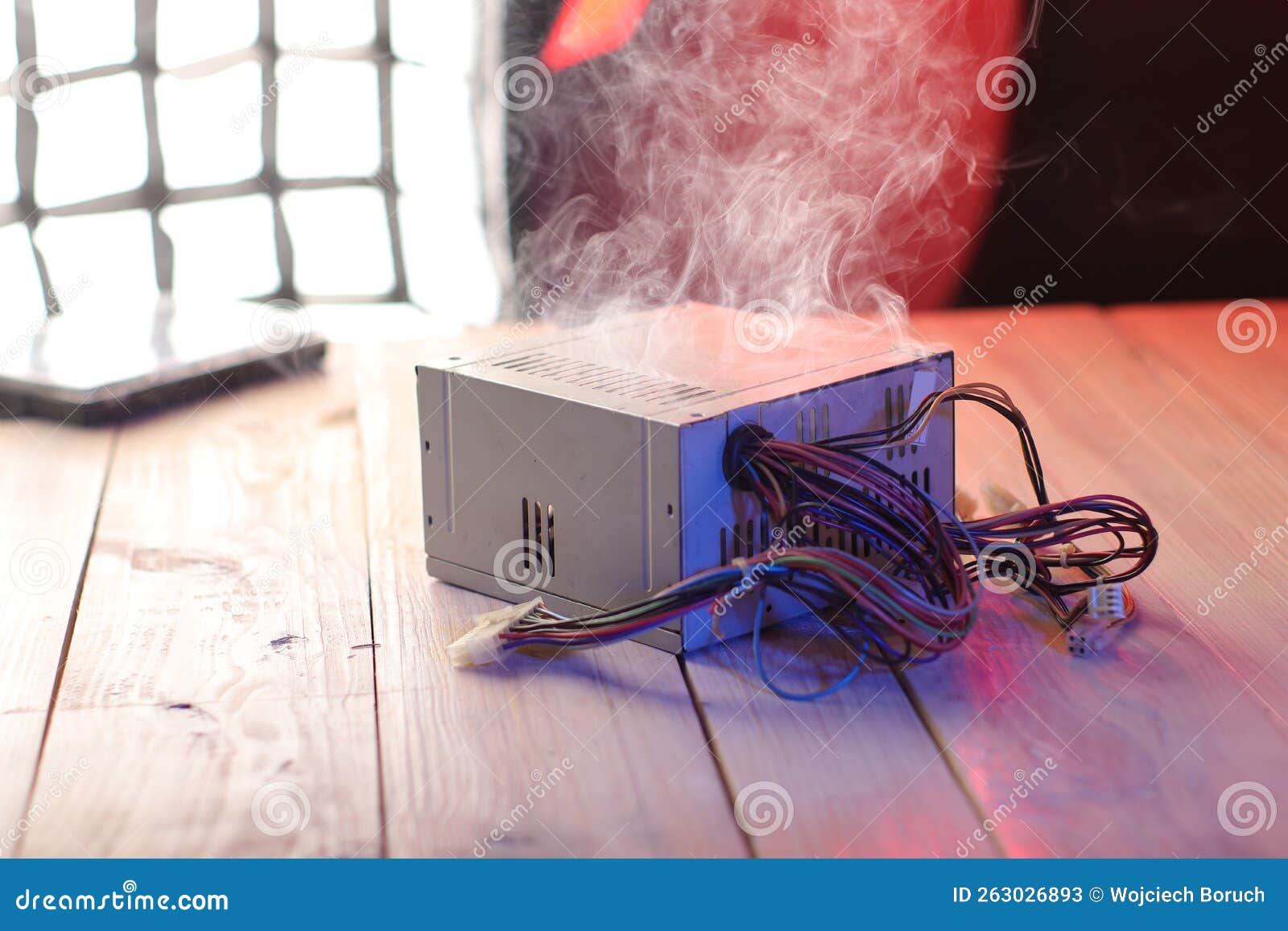 Old Computer Power Supply Burning on the Table Stock Image - Image of ...