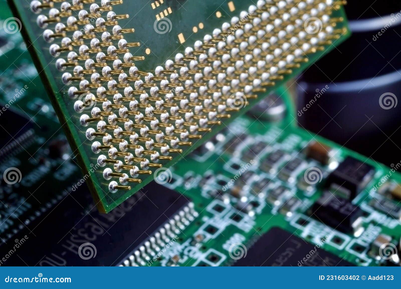 Old Computer Processor with Gold-plated Legs, Microcircuits on it ...