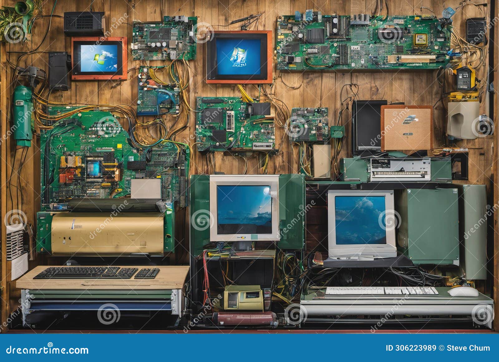 Old Computer Room Full of Old Computer Parts Stock Illustration ...