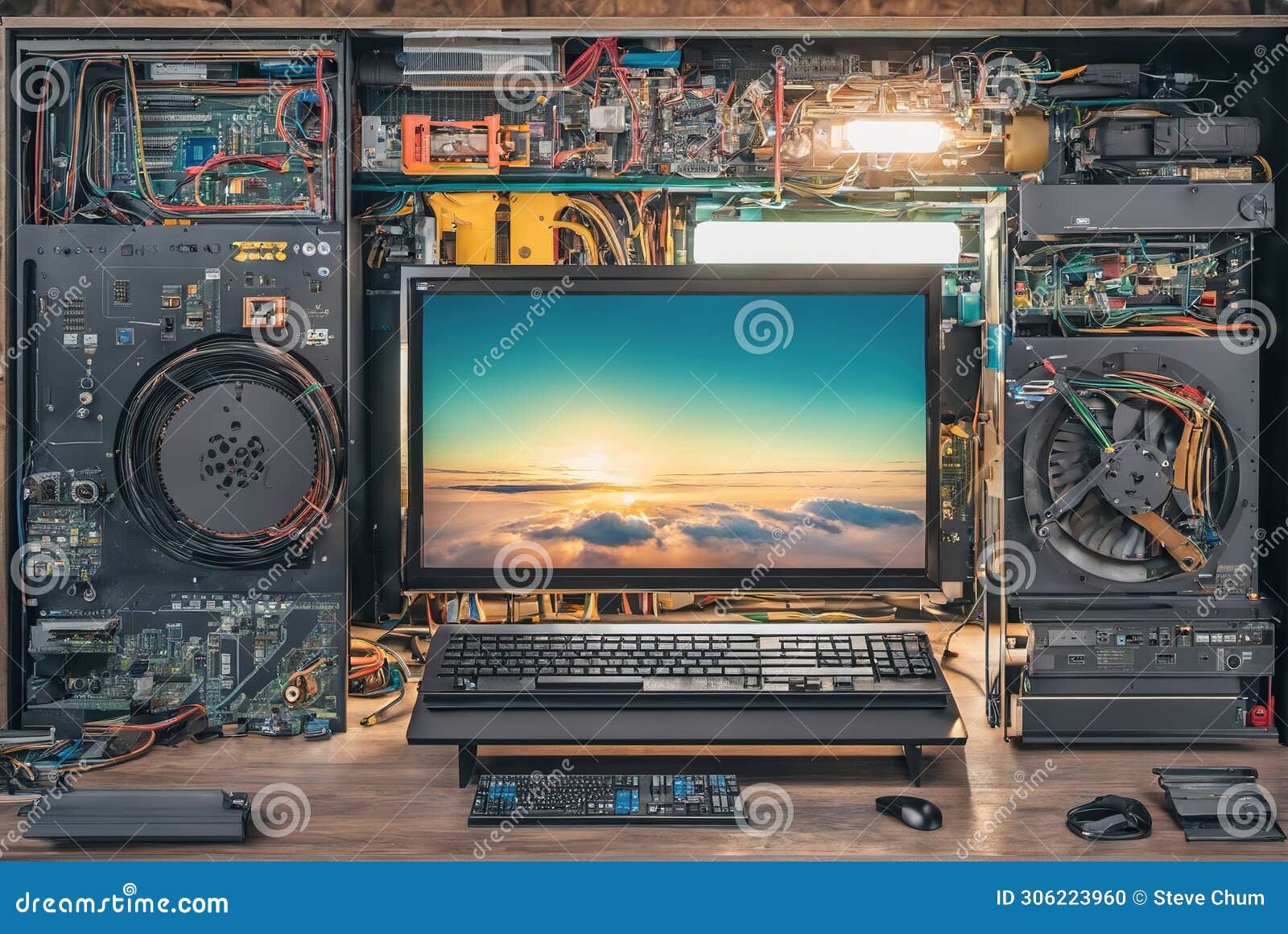 Old Computer Room Full of Old Computer Parts Stock Illustration ...