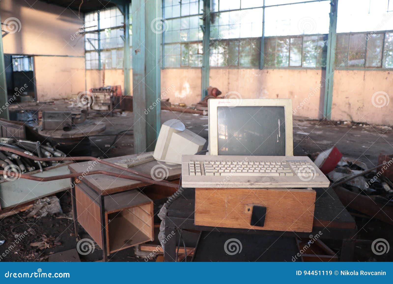 Old Computer in Ruined Factory Editorial Stock Image - Image of factory ...