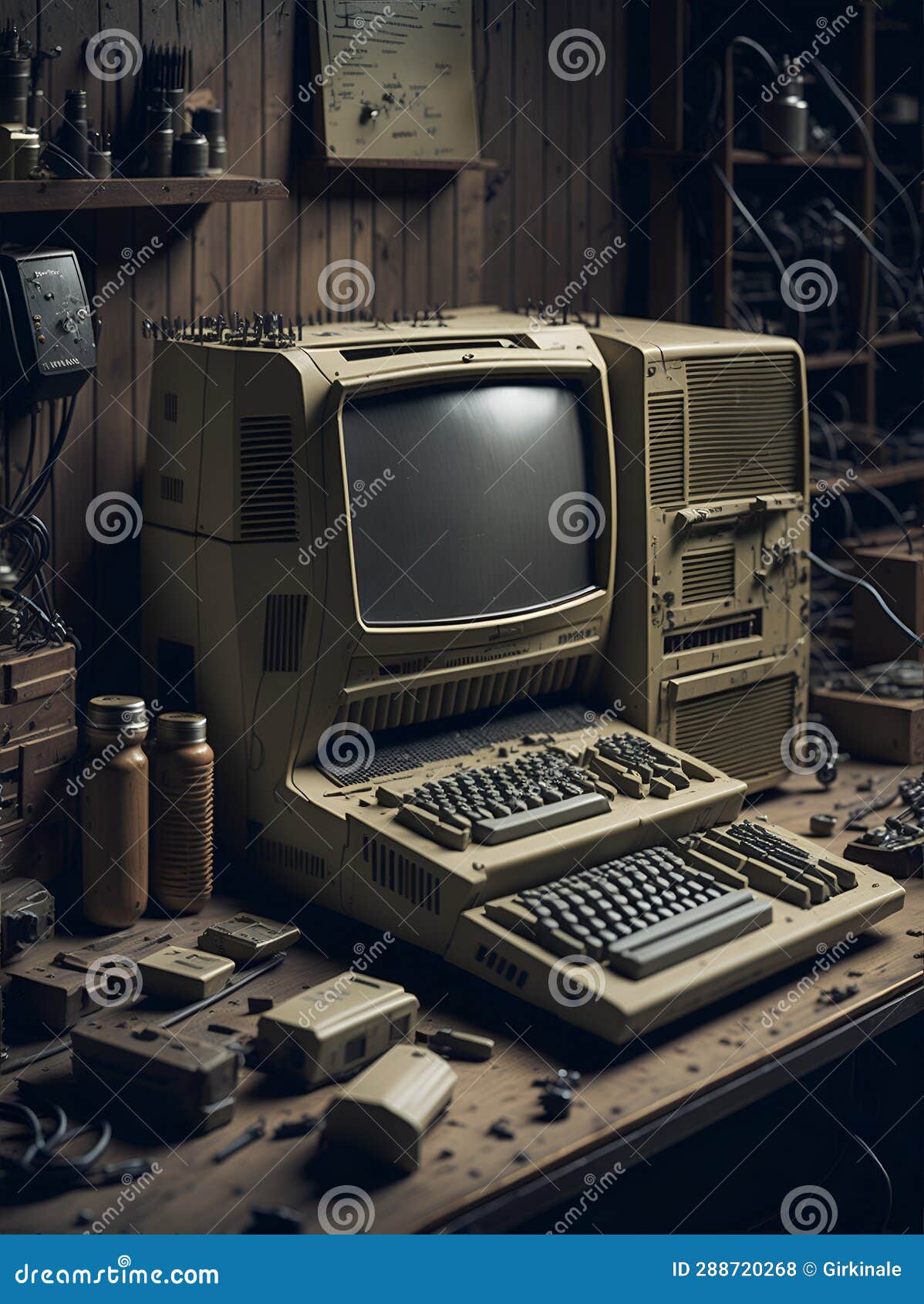 Old Computer from the 80s is Part of a Vintage Tech Workshop. Stock ...