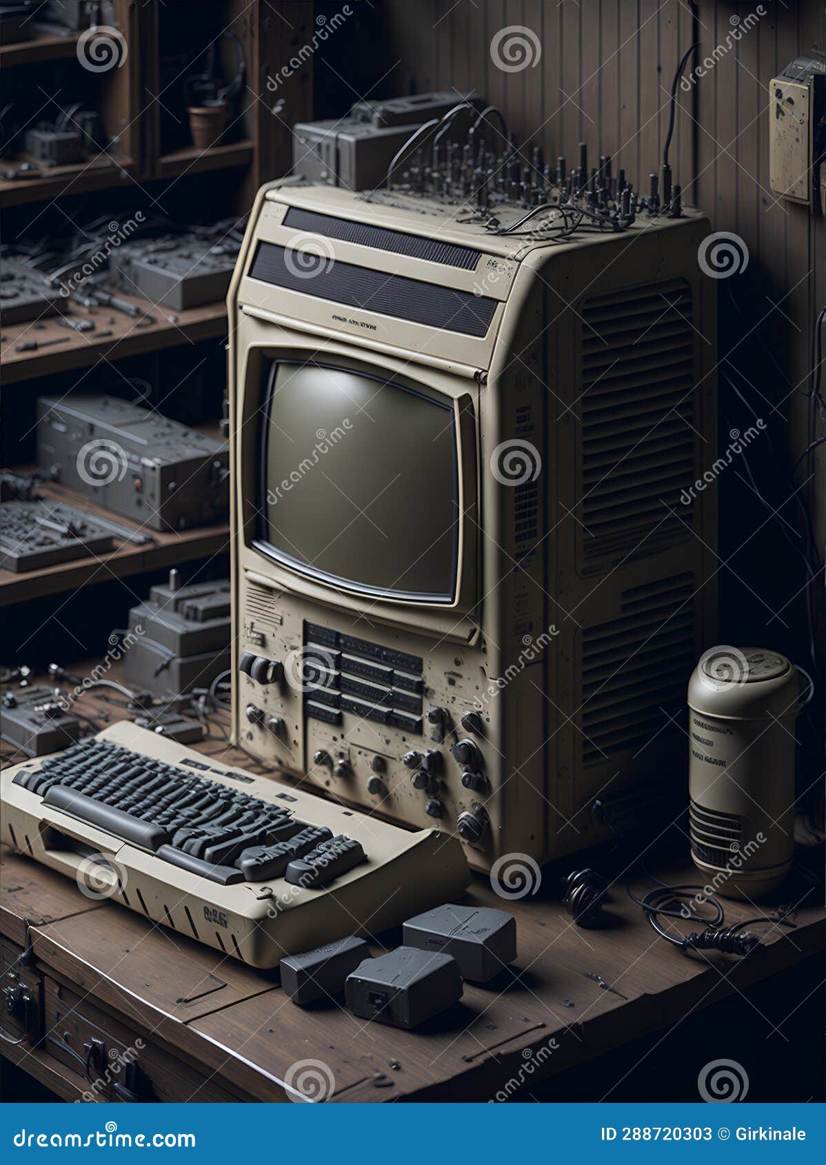 Old Computer from the 80s is Part of a Vintage Tech Workshop. Stock ...