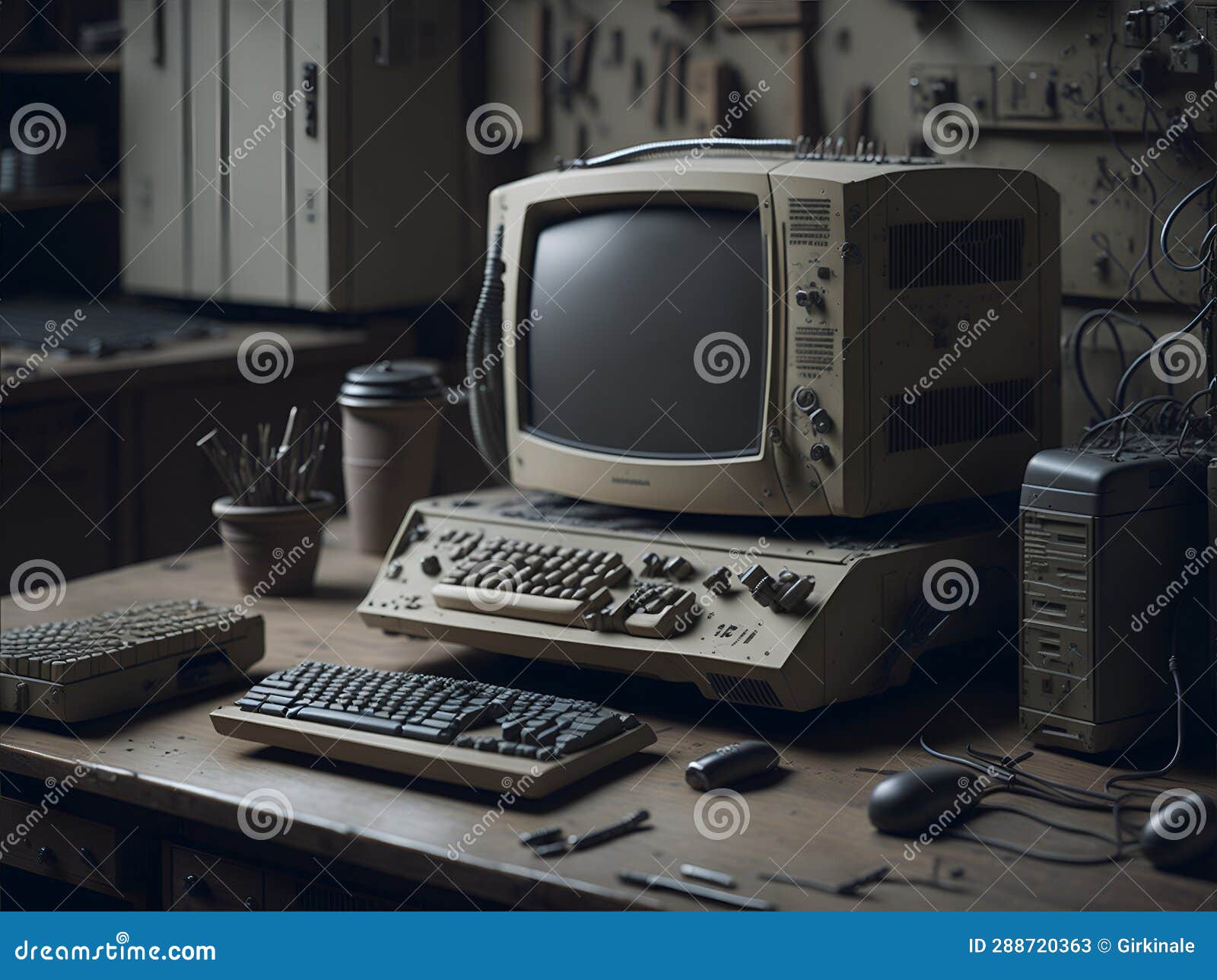 Old Computer from the 80s is Part of a Vintage Tech Workshop. Stock ...