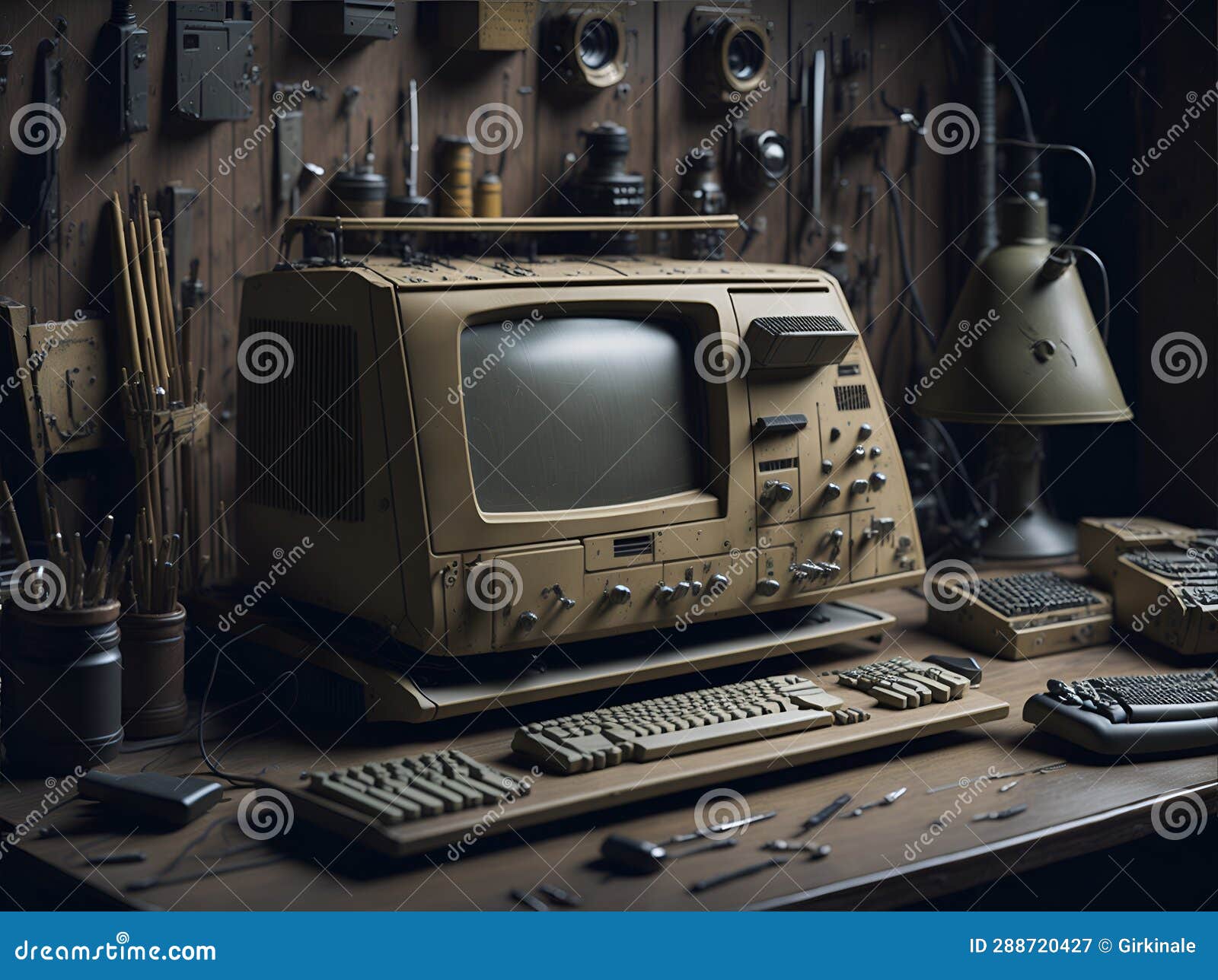 Old Computer from the 80s is Part of a Vintage Tech Workshop. Stock ...