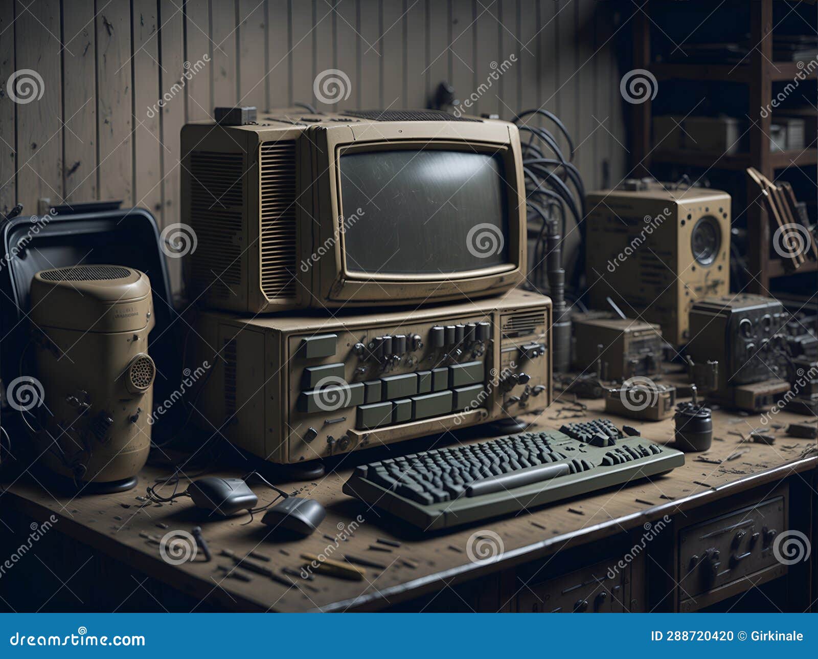 Old Computer from the 80s is Part of a Vintage Tech Workshop. Stock ...