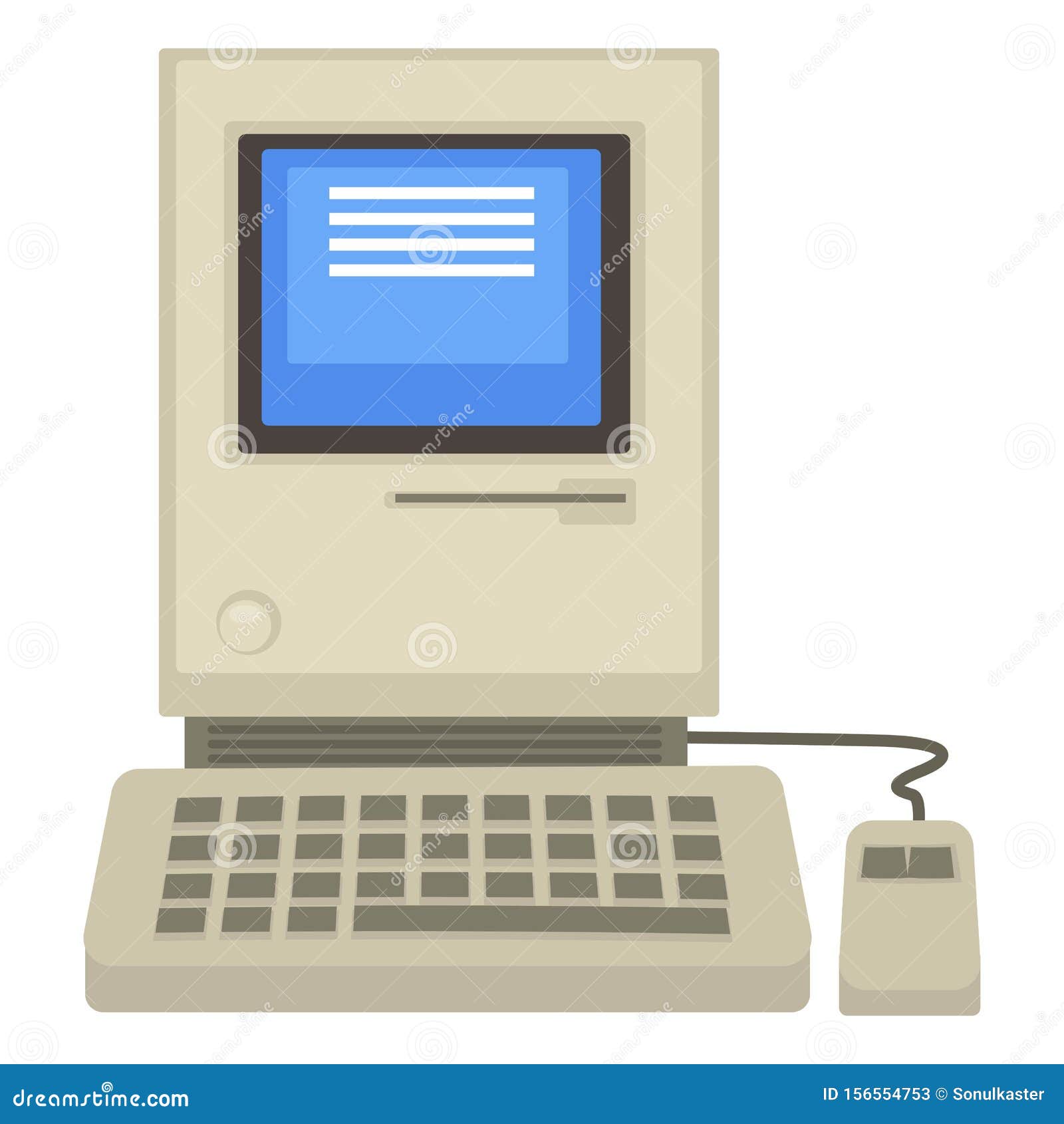 Old Computer 80s Technologies Screen And Keyboard With Mouse Stock