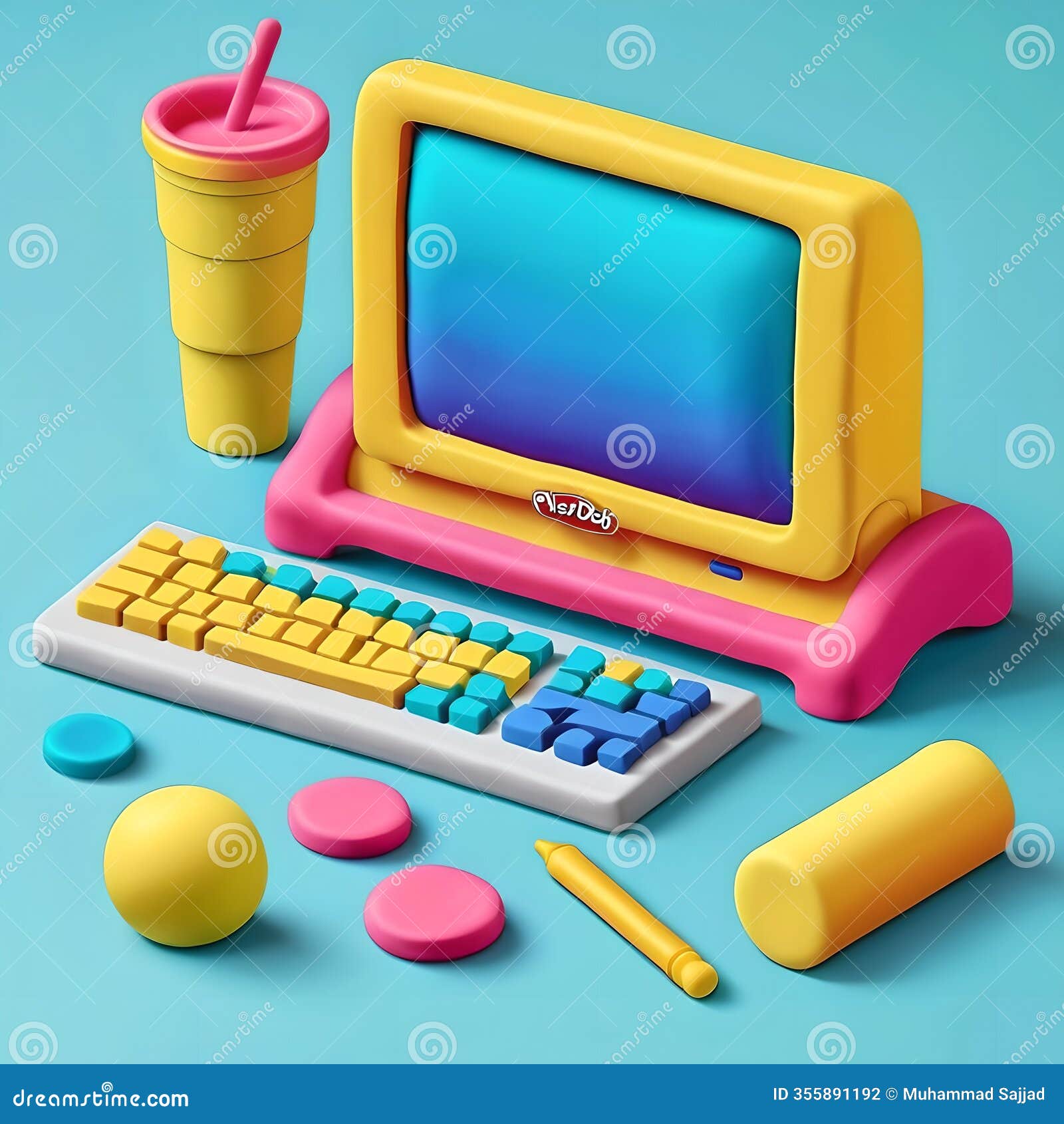 Old Computer Screen Mouse and Keyboard on the Table Cartoon 3d Shap ...