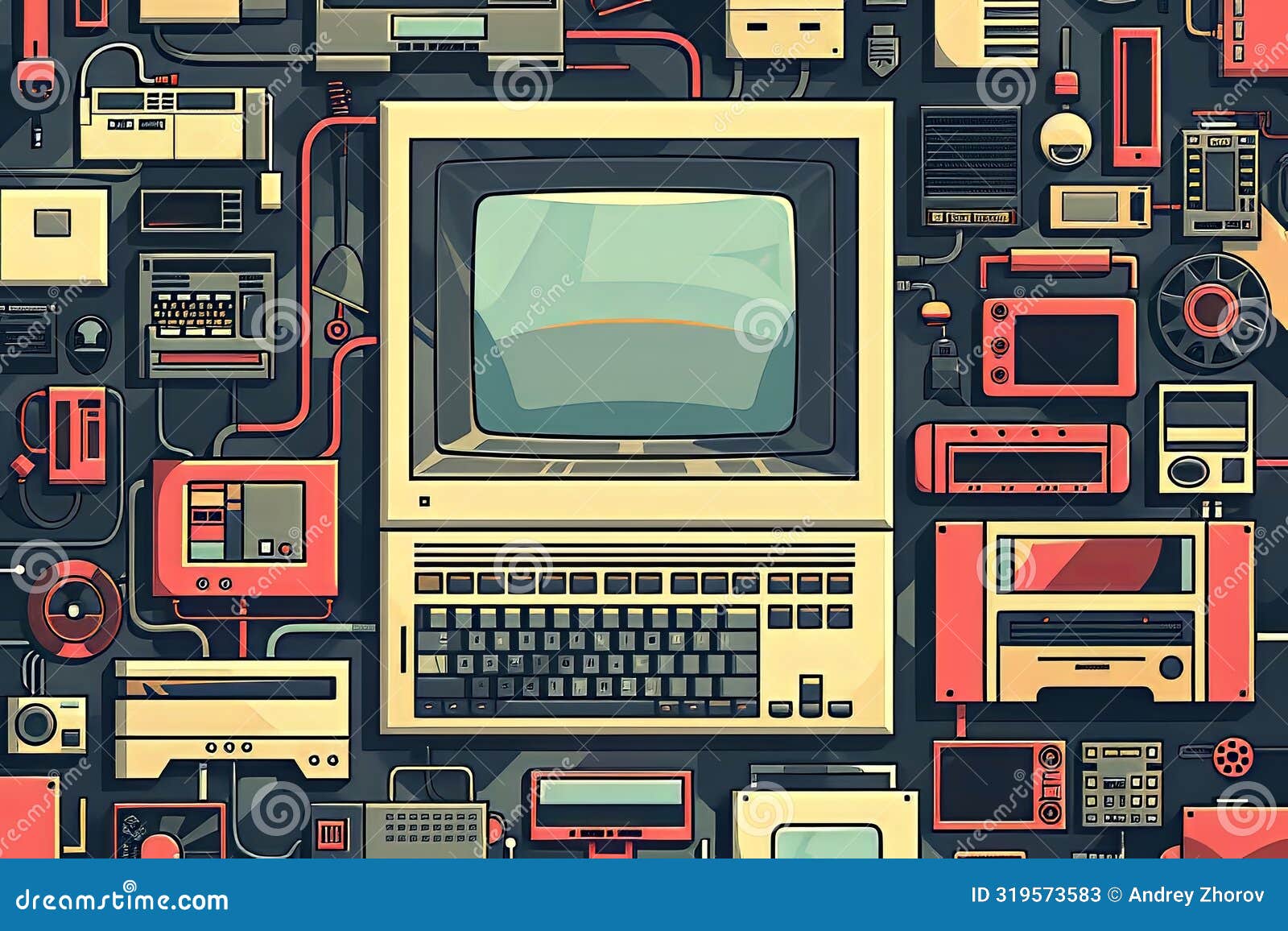 An Old Computer is Surrounded by a Variety of Electronic Devices on a ...