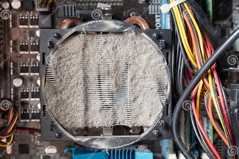 Old Computer System Unit Cooler with Dust Inside. Dust on the Computer Pc Processor Cooler with ...