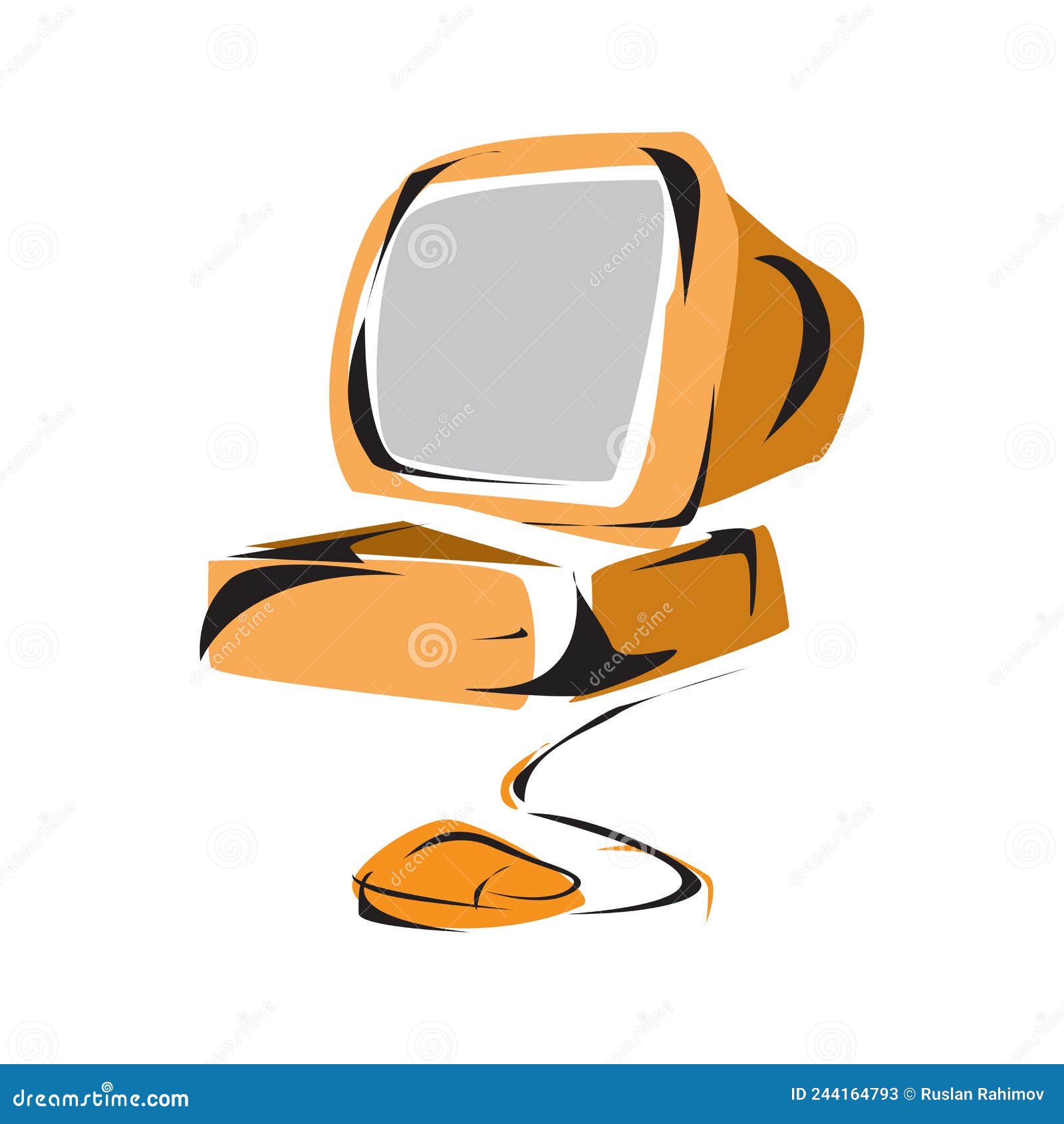 Old Computer Unit with a Monitor on a White Background in Eps 10 Stock ...