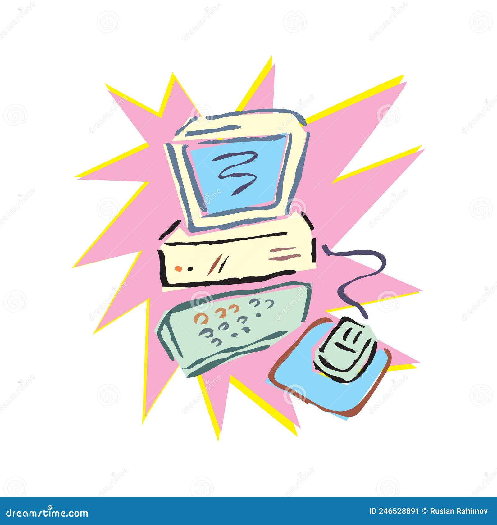 Old Computer Unit With A Monitor On A White Background In Eps 10 ...