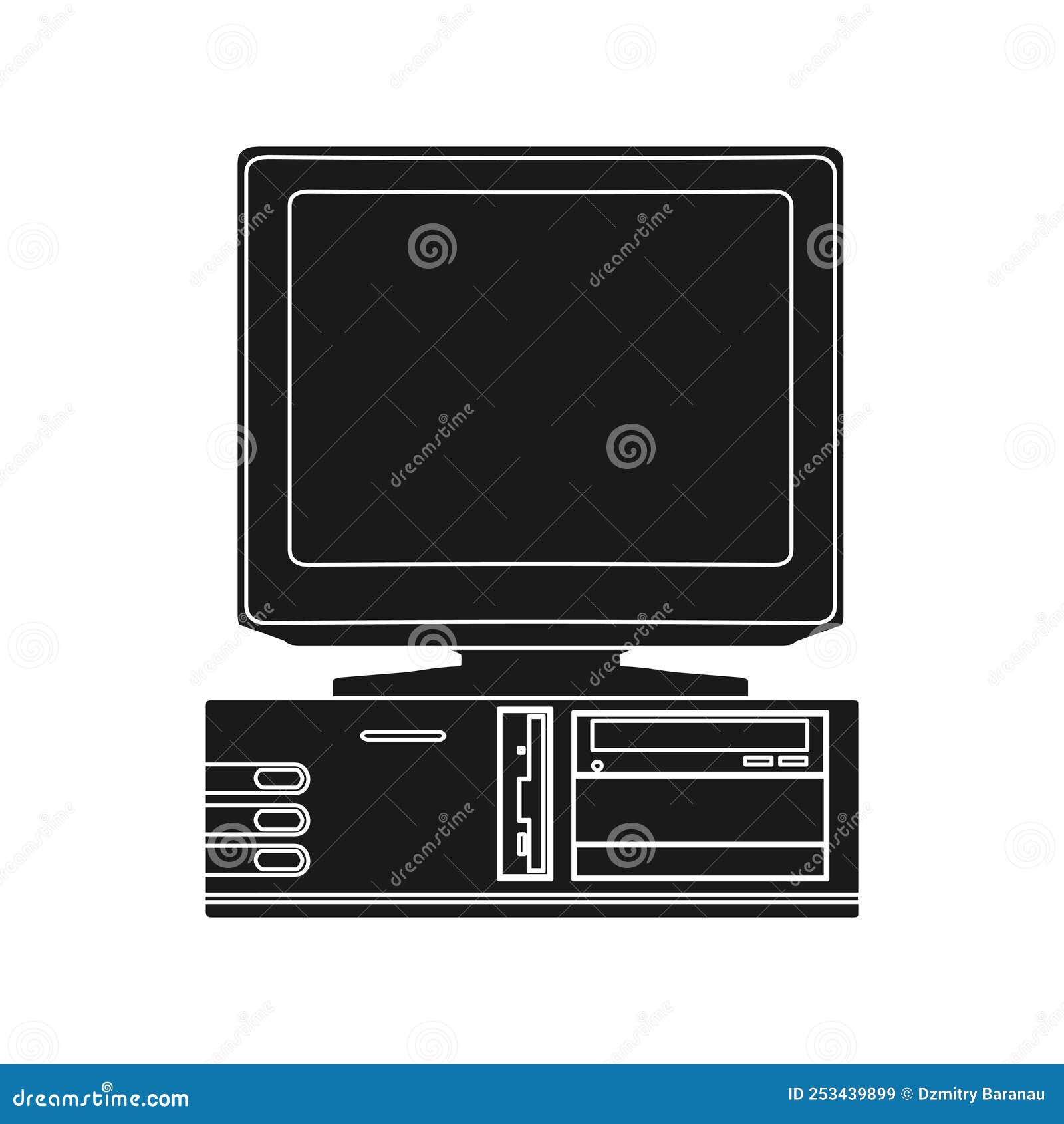 Old Computer Vector Technology Illustration Pc Solid Black and Retro ...