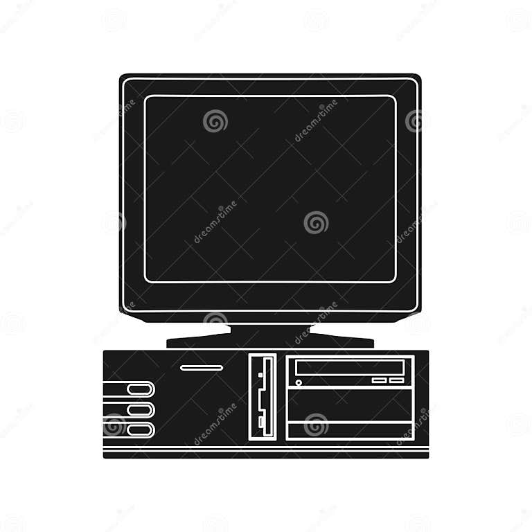 Old Computer Vector Technology Illustration Pc Solid Black and Retro ...