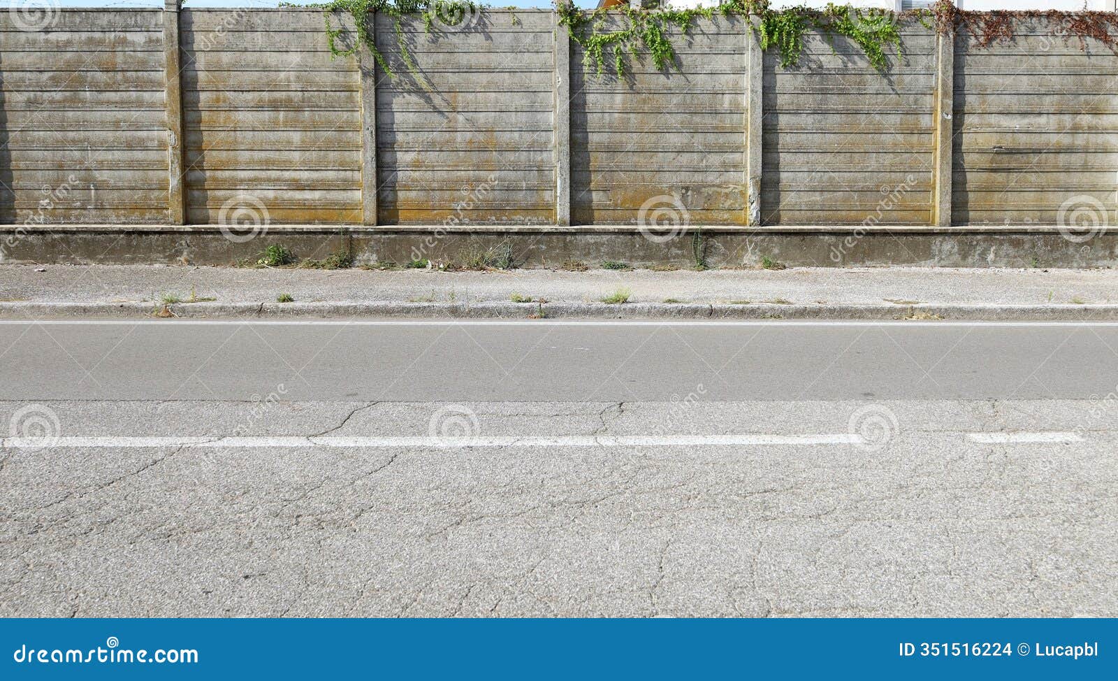 Old Concrete Precast Compound Wall with Moss and Ivy on Top. Sidewalk ...