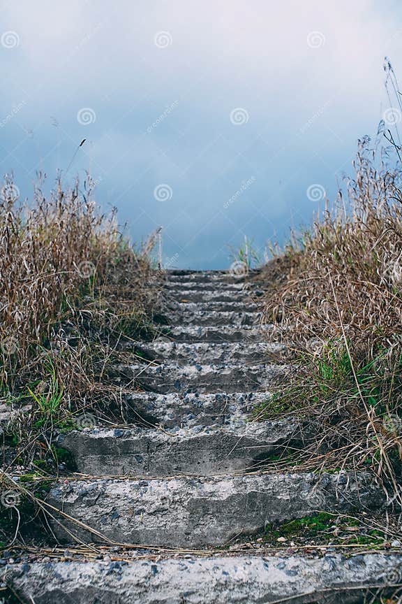 Old Concrete Staircase, Way Up, Broken Steps with Cracks Stock Image ...
