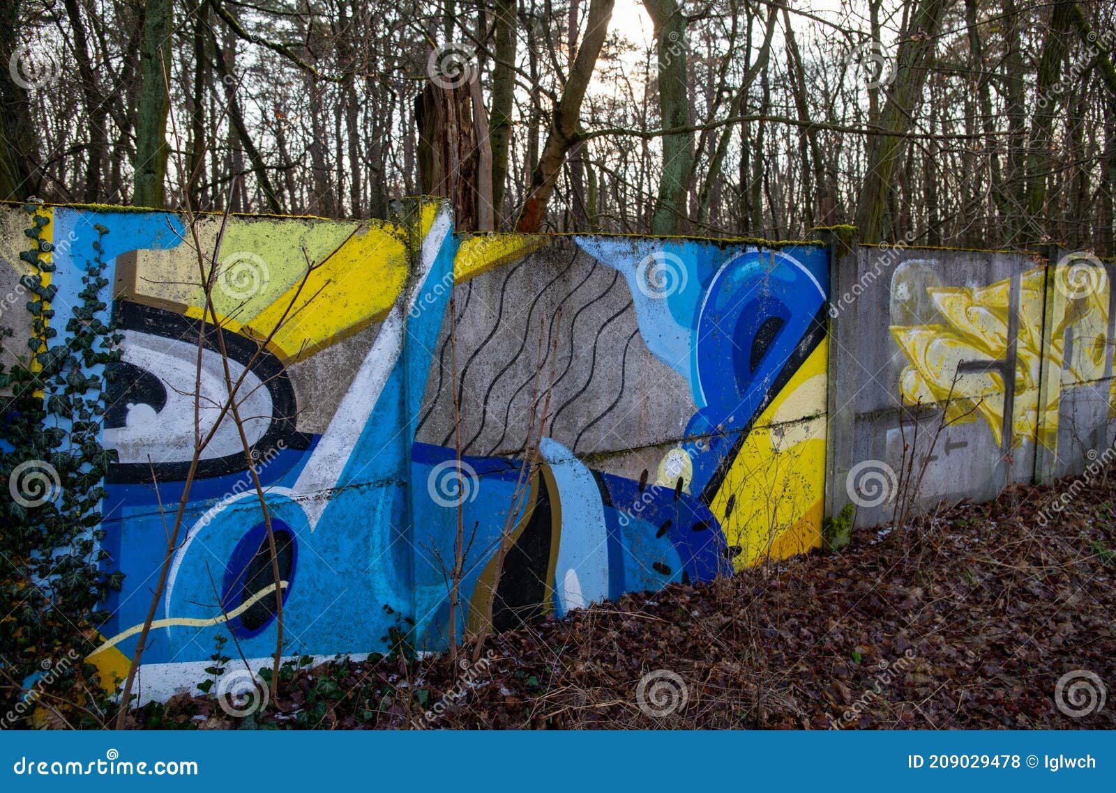 Old Concrete Wall in the Forest with Graffiti Background Editorial ...