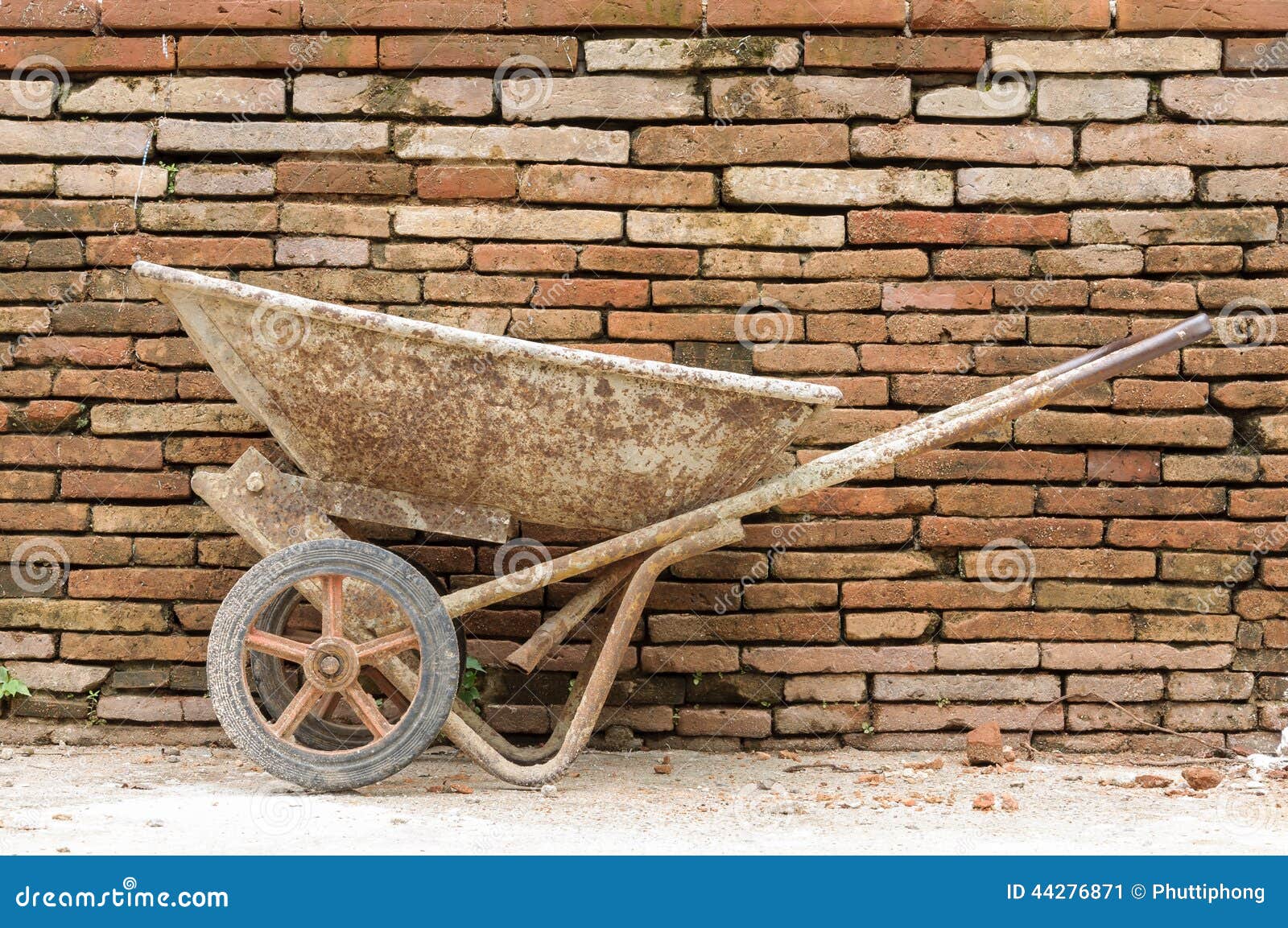 Old Construction Cart on Brick Wall Background Stock Image - Image of ...