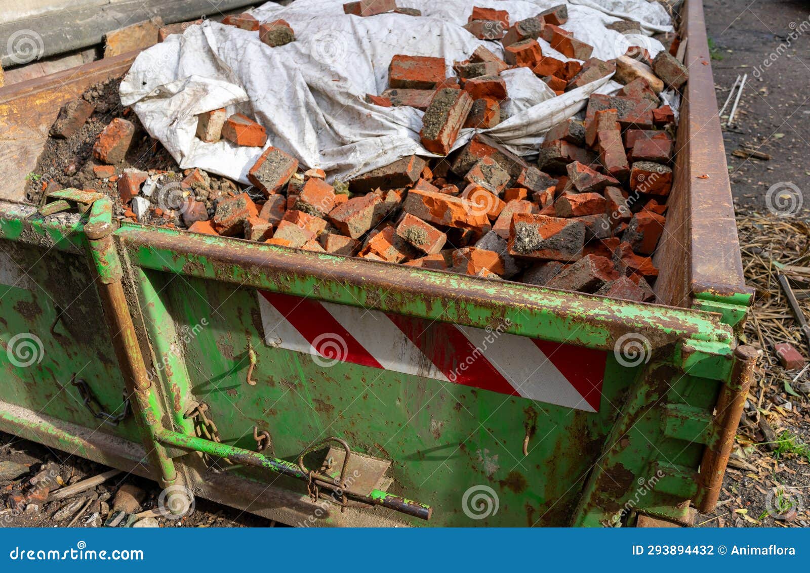 Old Construction Rubble with Bricks Container for Recycling Stock Photo ...