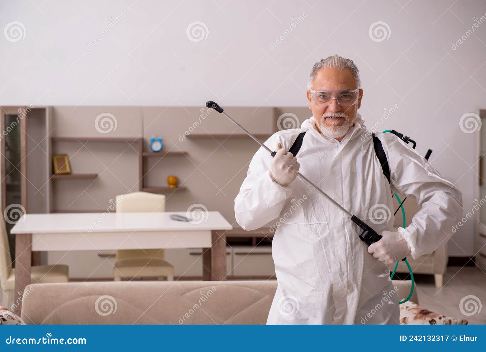 Old Male Contractor Doing Pest Control at Home Stock Image - Image of ...