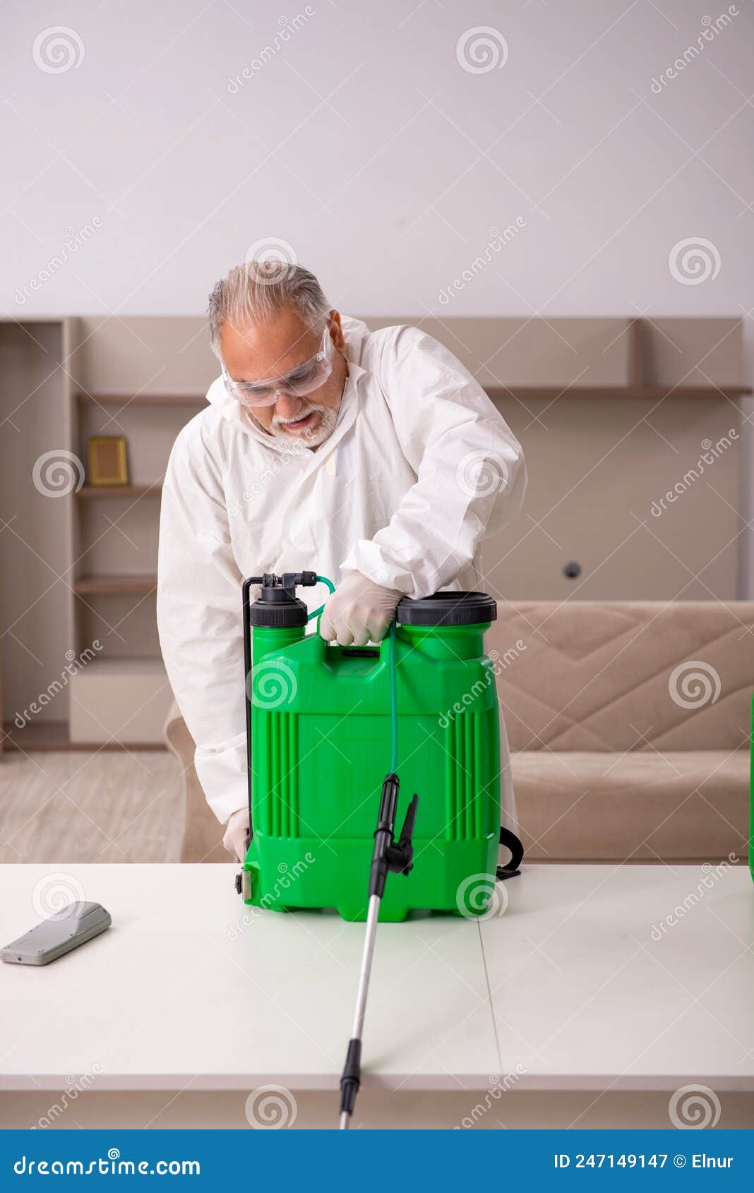 Old Male Contractor Doing Pest Control at Home Stock Image - Image of ...
