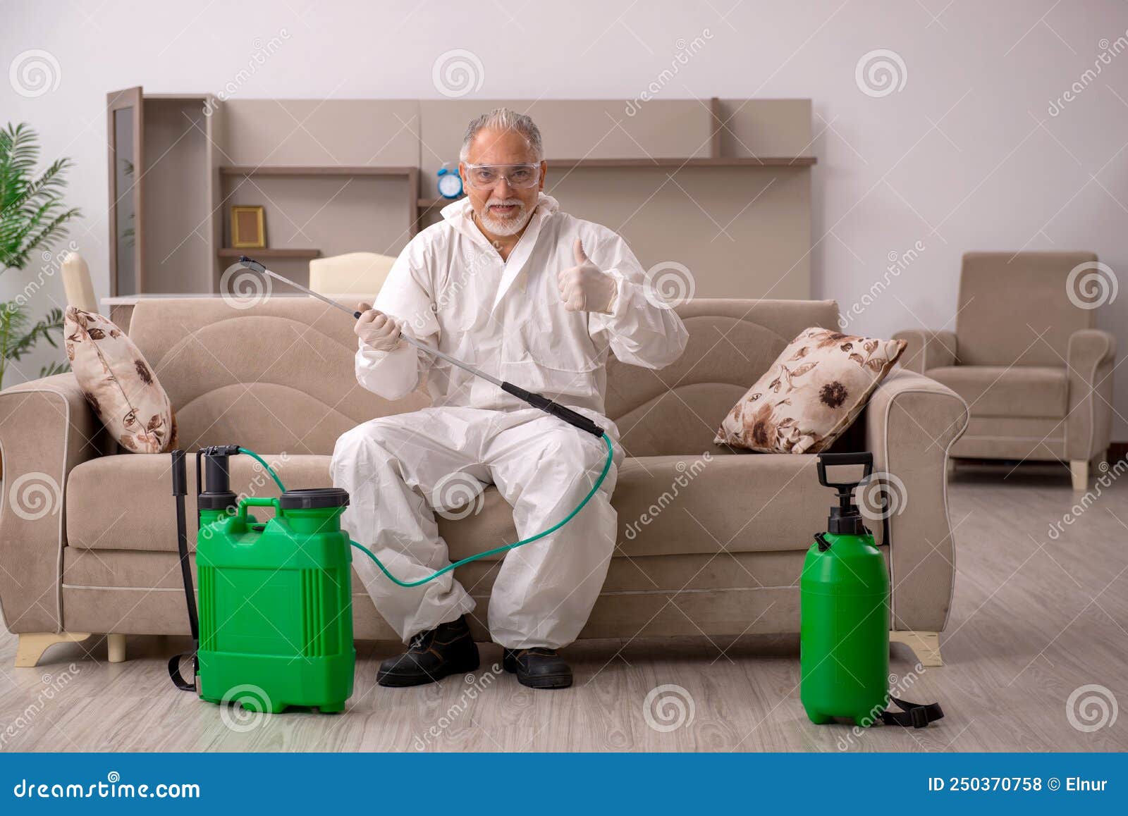 Old Male Contractor Doing Pest Control at Home Stock Photo - Image of ...