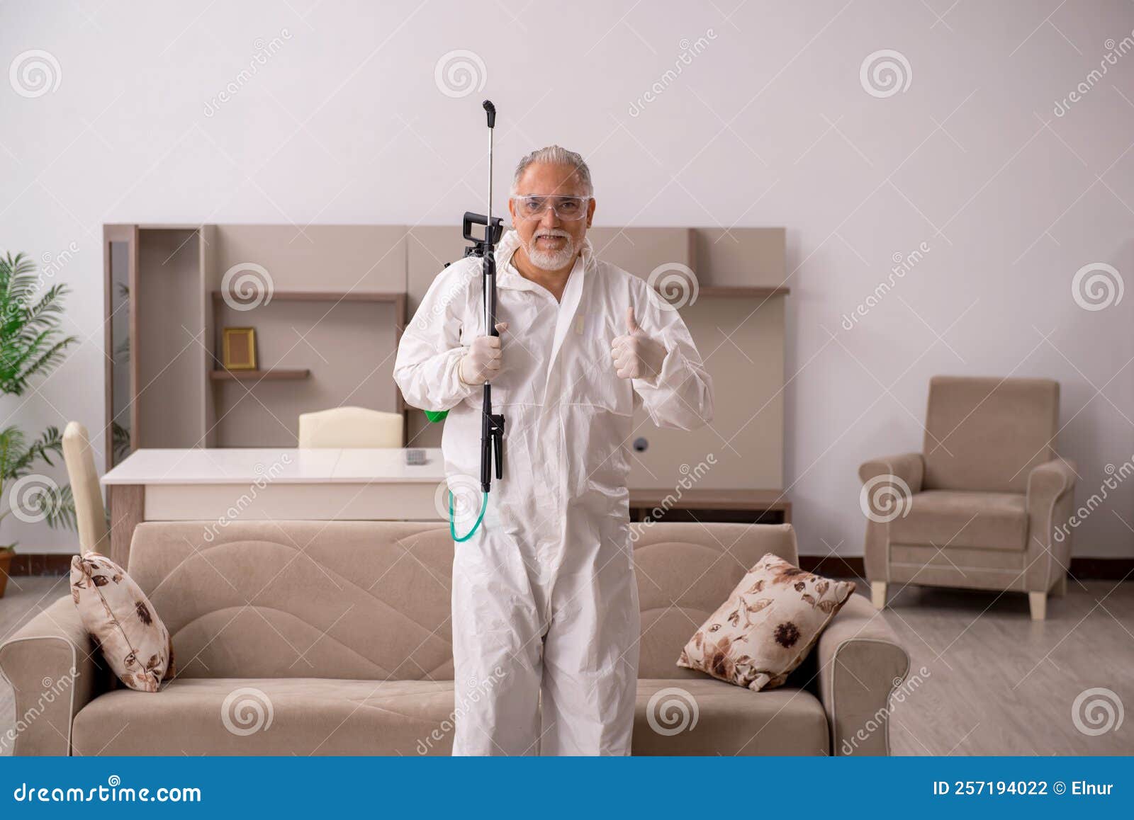 Old Male Contractor Doing Pest Control at Home Stock Photo - Image of ...