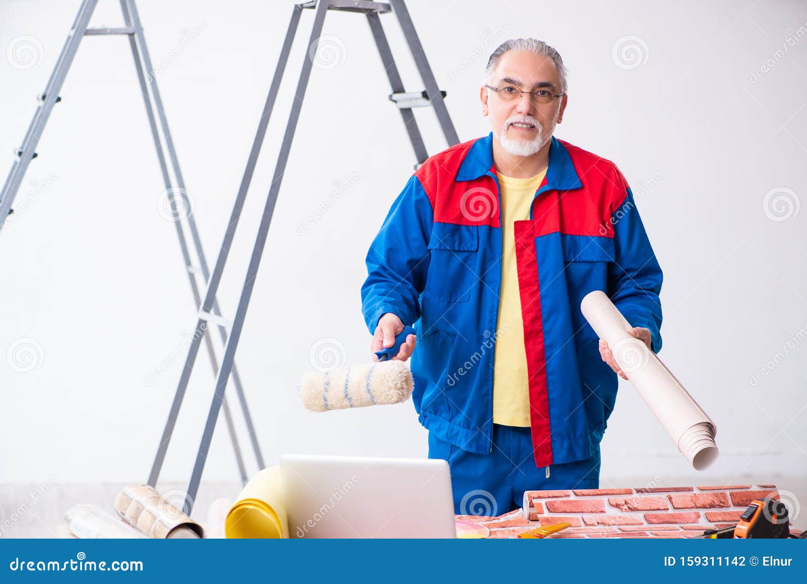 Old Contractor Doing Renovation at Home Stock Photo - Image of ...