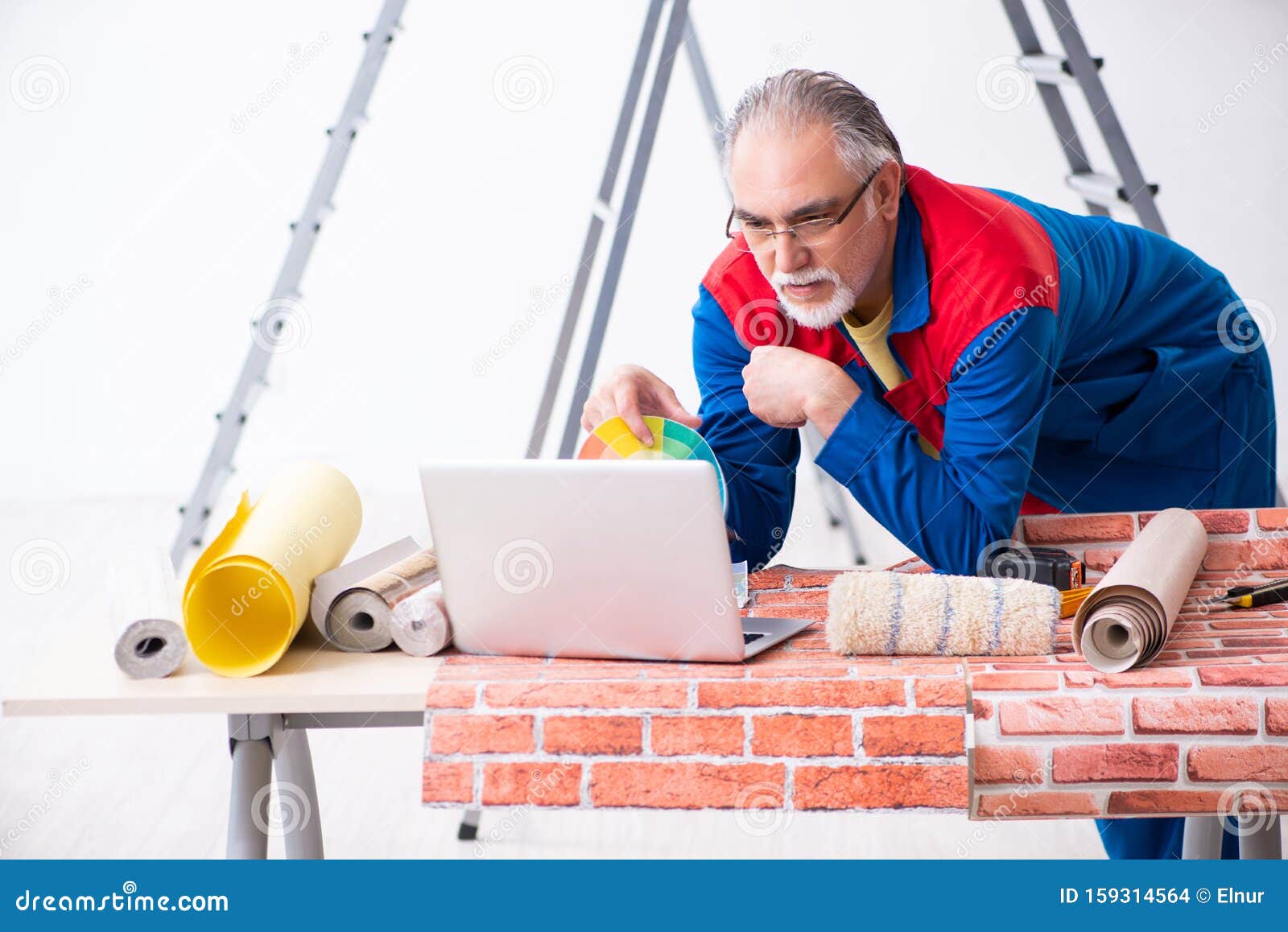 Old Contractor Doing Renovation at Home Stock Photo - Image of painter ...