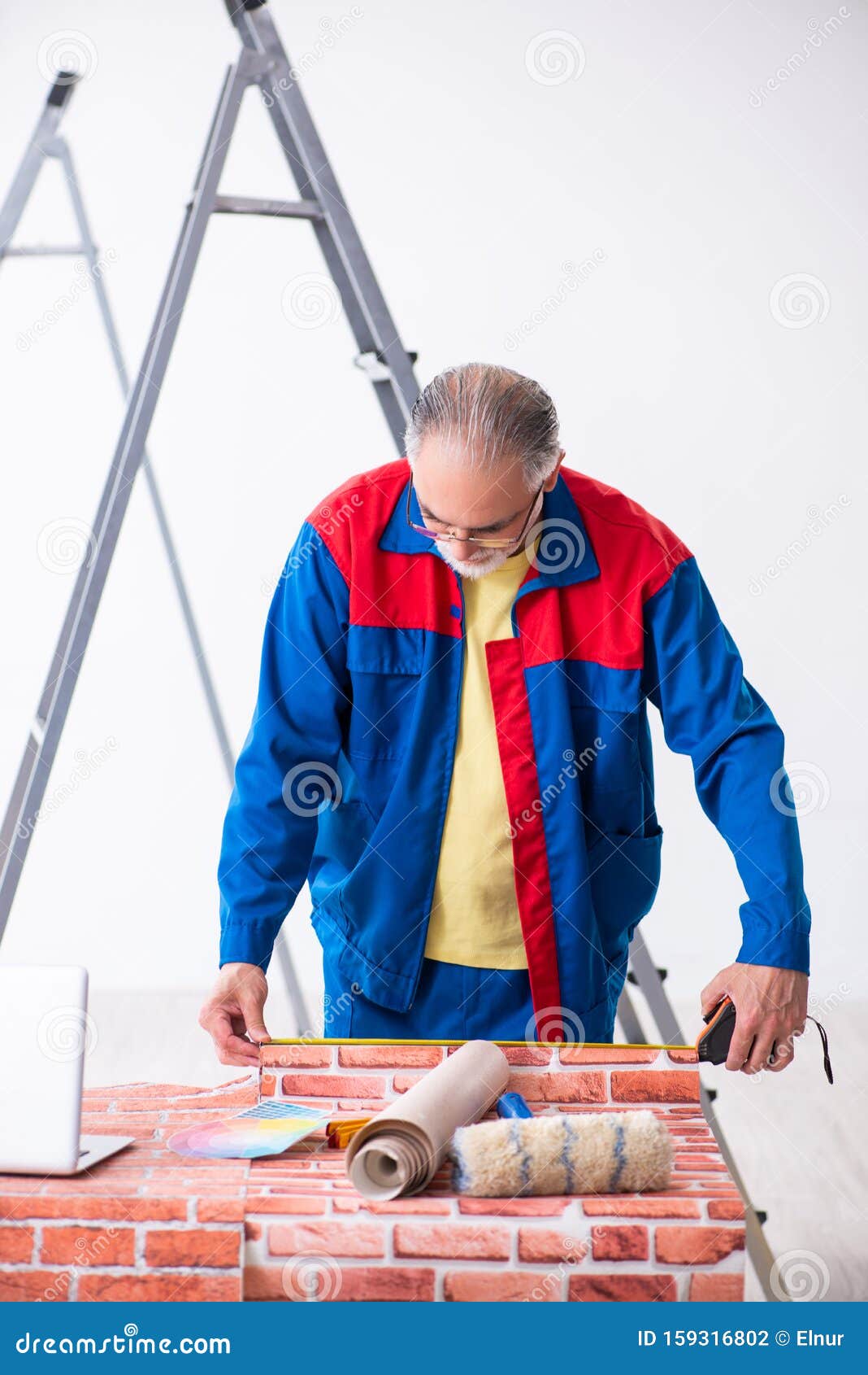 Old Contractor Doing Renovation at Home Stock Photo - Image of meter ...