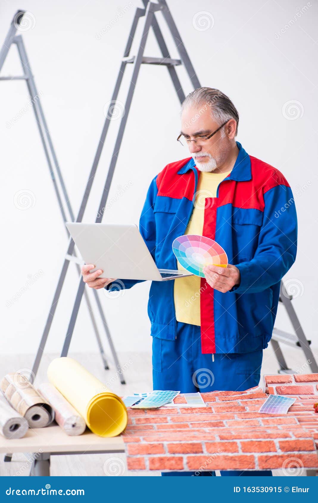 Old Contractor Doing Renovation at Home Stock Image - Image of colours ...