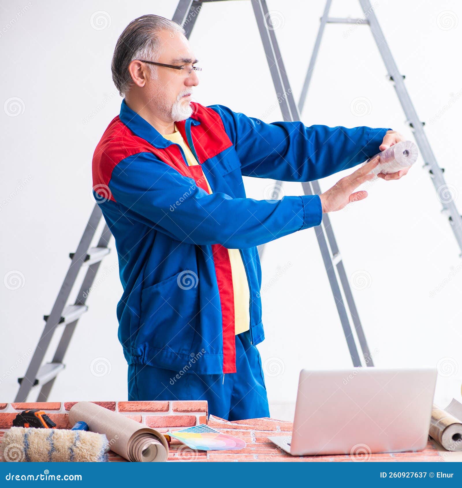 Old Contractor Doing Renovation at Home Stock Image - Image of house ...