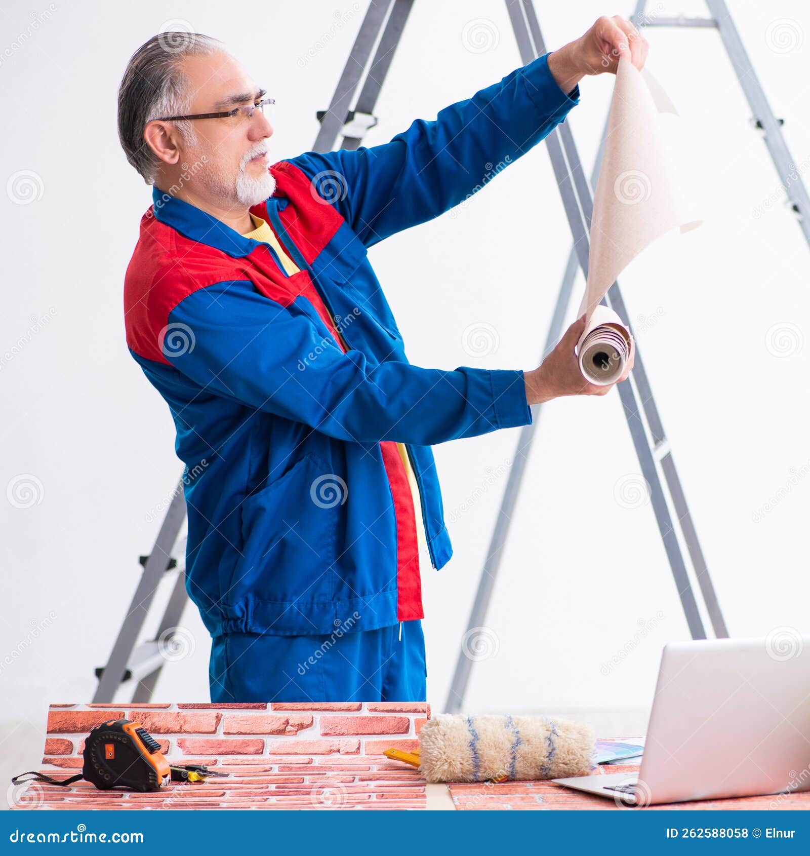 Old Contractor Doing Renovation at Home Stock Photo - Image of interior ...