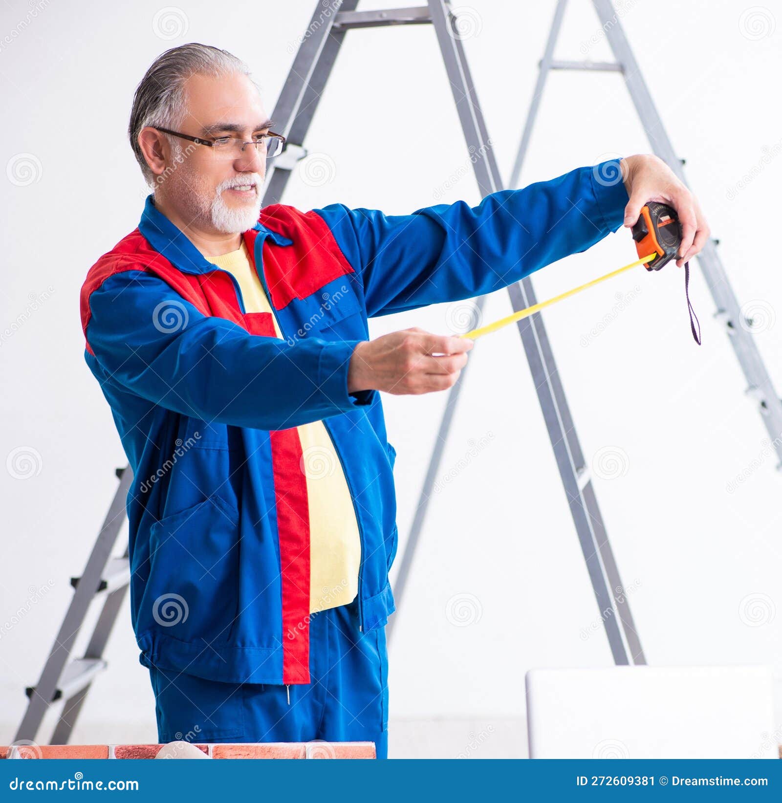 Old Contractor Doing Renovation at Home Stock Image - Image of color ...