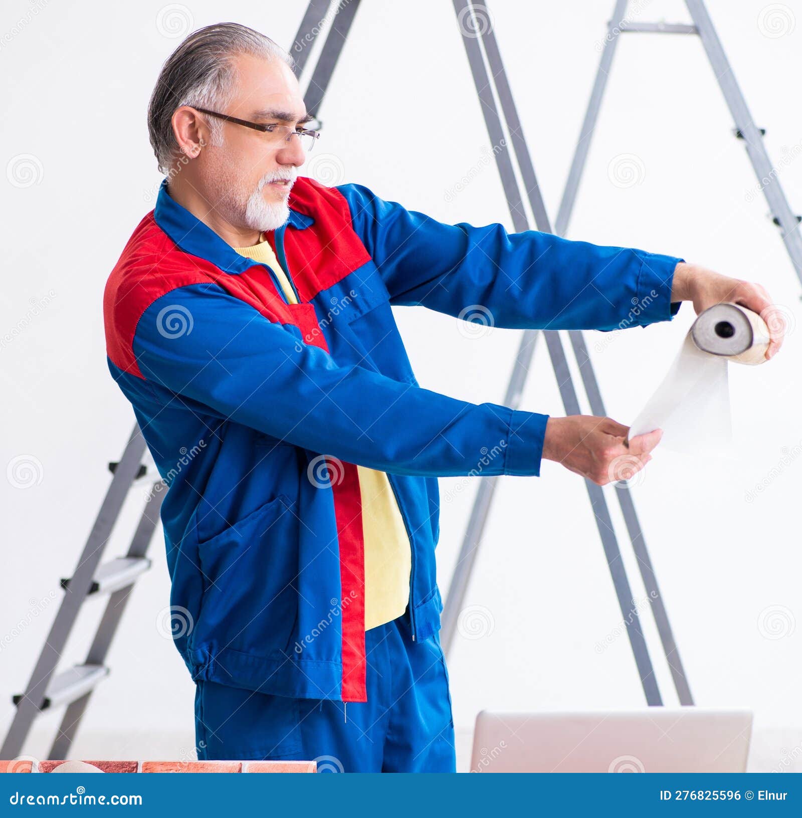 Old Contractor Doing Renovation at Home Stock Photo - Image of interior ...