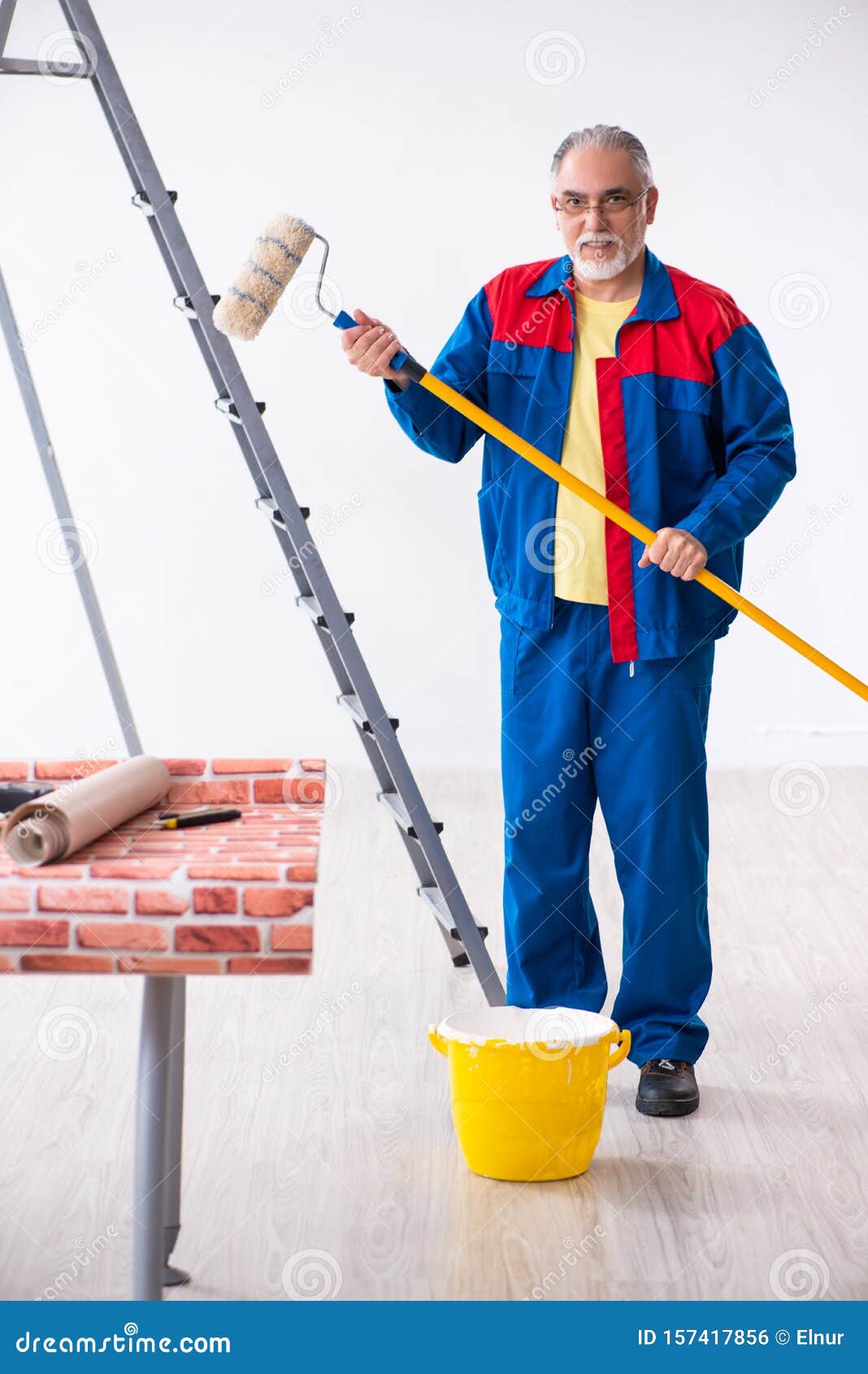 Old Contractor Doing Renovation at Home Stock Photo - Image of building ...