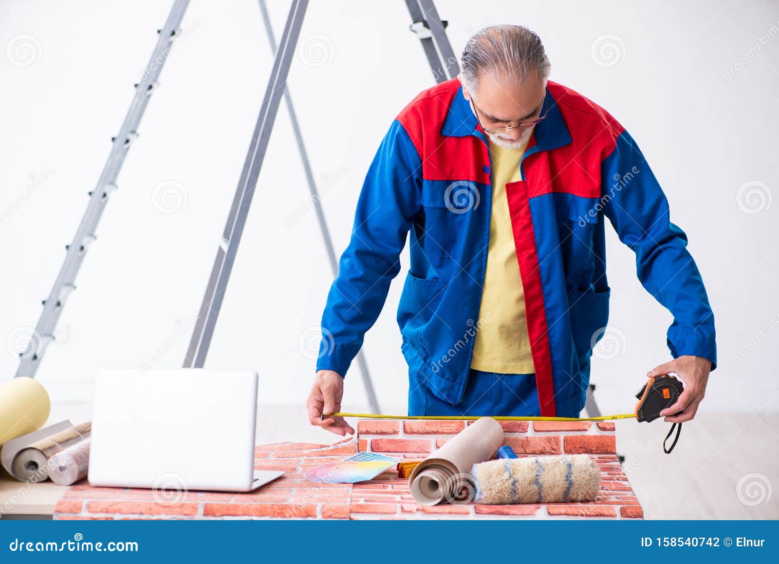 Old Contractor Doing Renovation at Home Stock Photo - Image of ...
