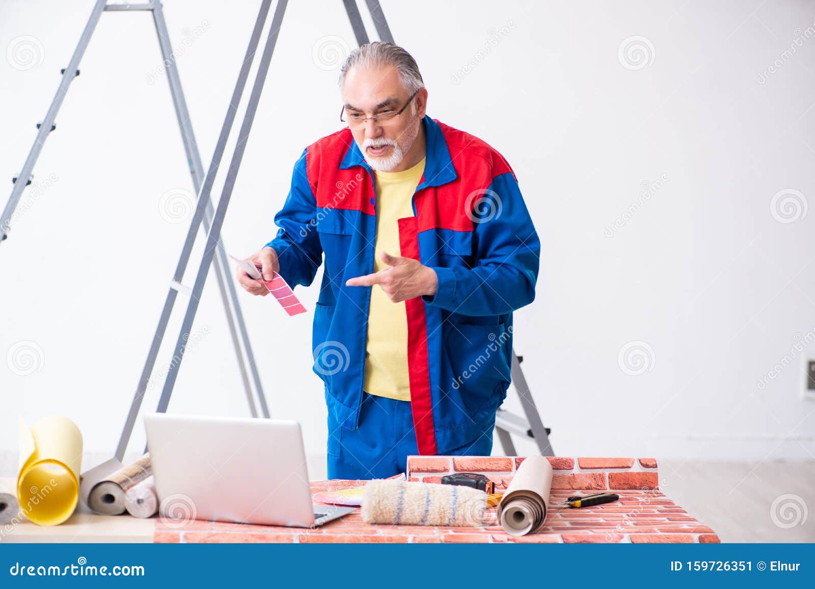 Old Contractor Doing Renovation at Home Stock Image - Image of choosing ...