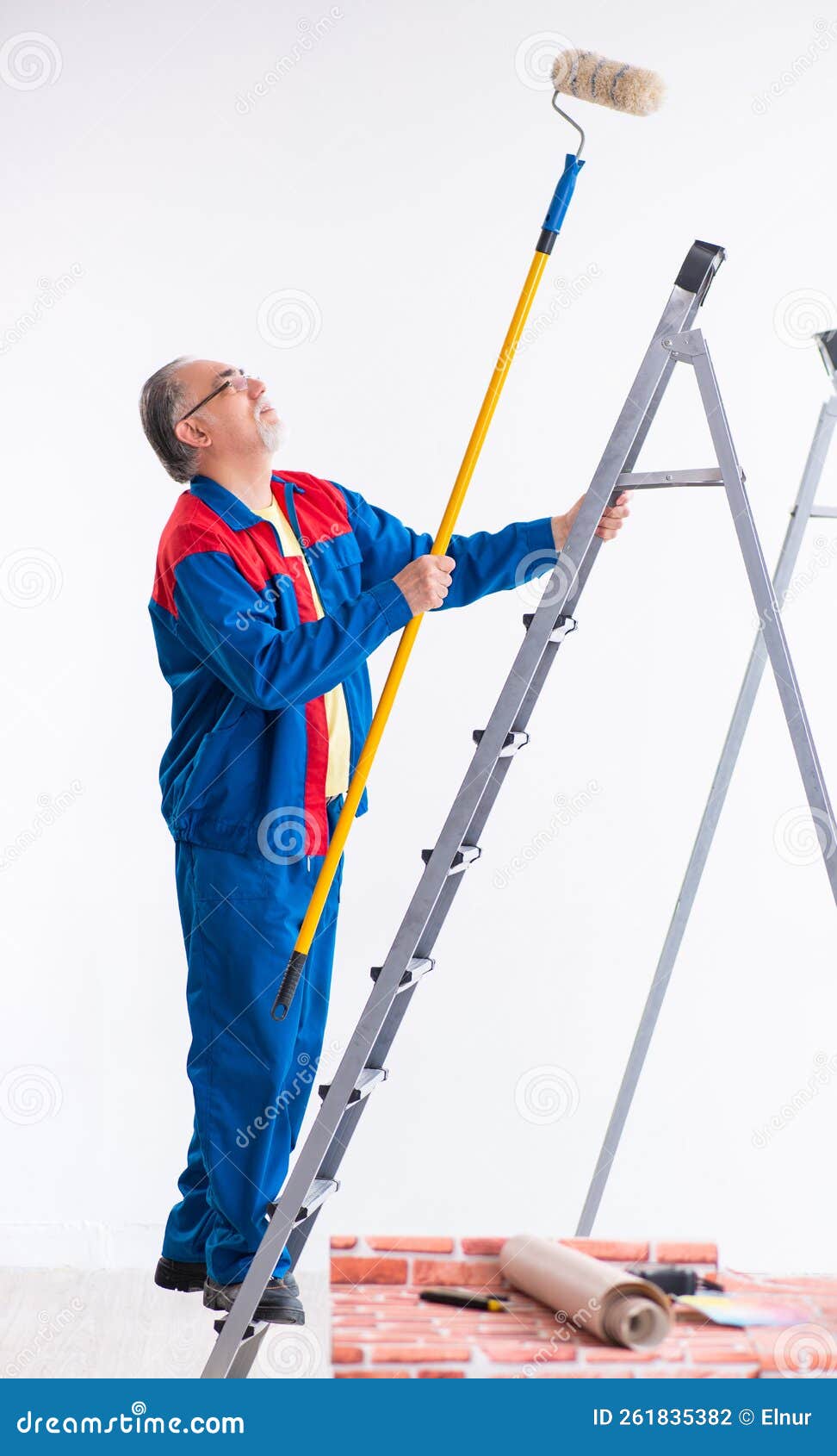 Old Contractor Doing Renovation at Home Stock Photo - Image of bucket ...