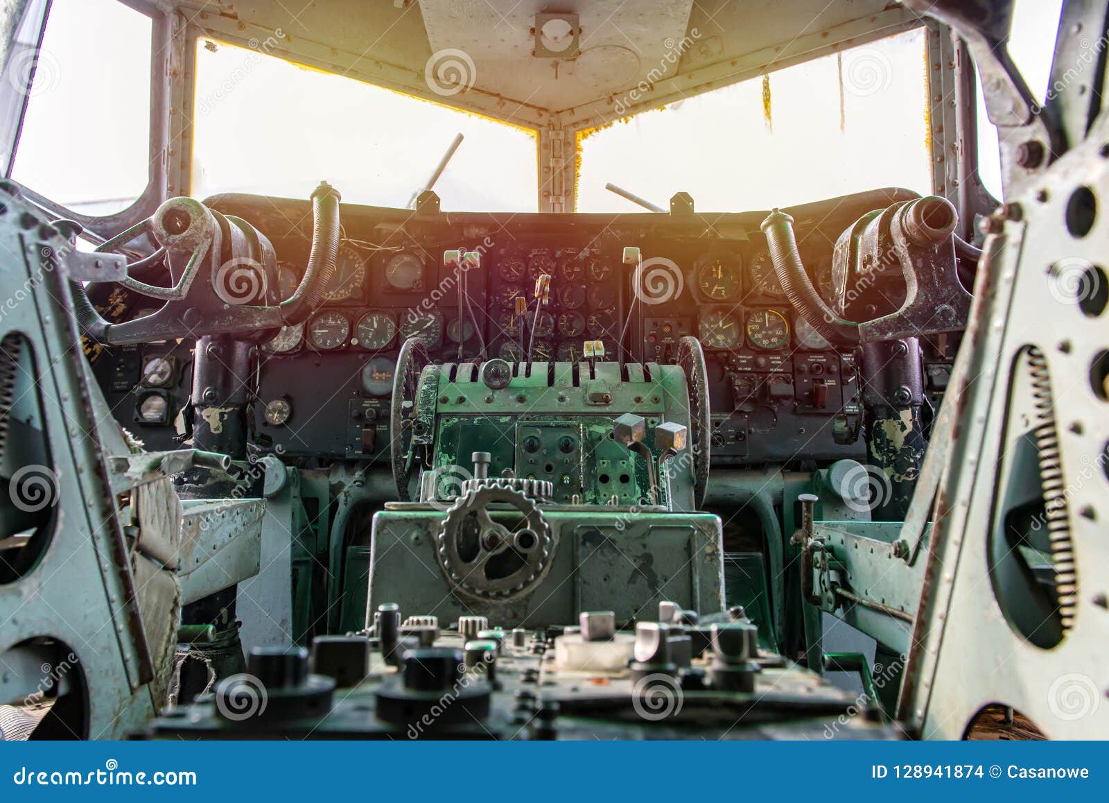 Old Control Panel in a Cockpit with Instruments Equipment Stock Photo ...