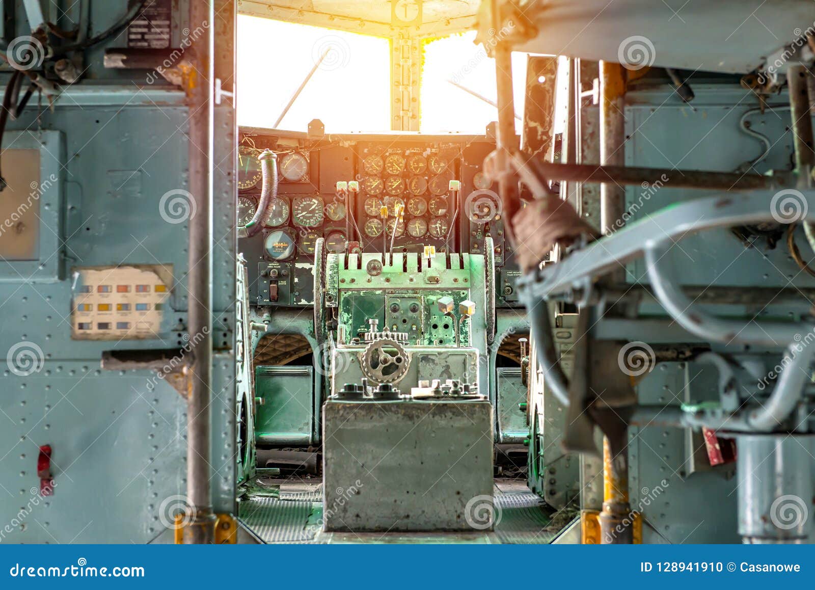Old Control Panel in a Cockpit with Instruments Equipment Stock Photo ...