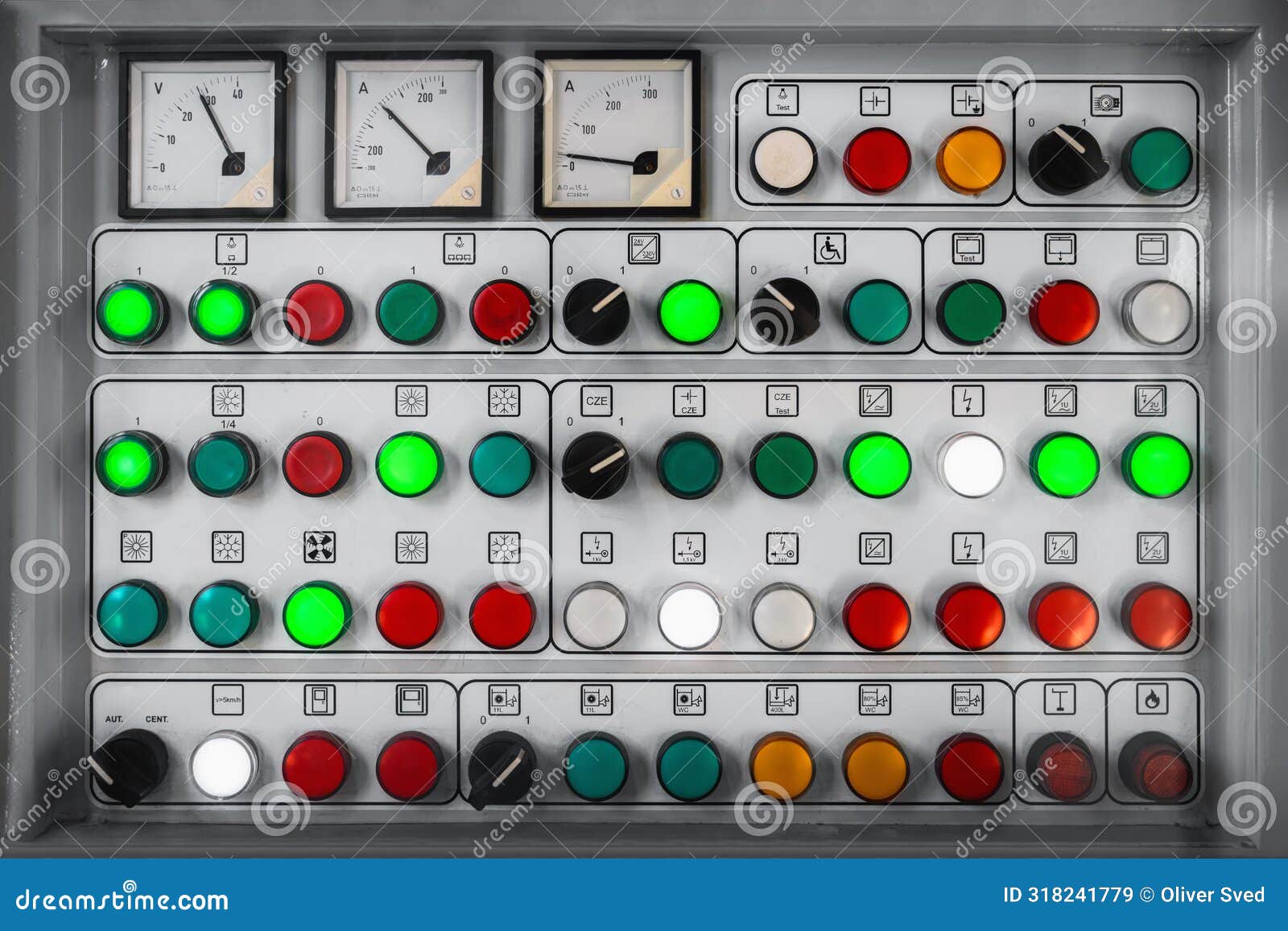 Old Control Panel with Glowing Buttons Stock Image - Image of process ...